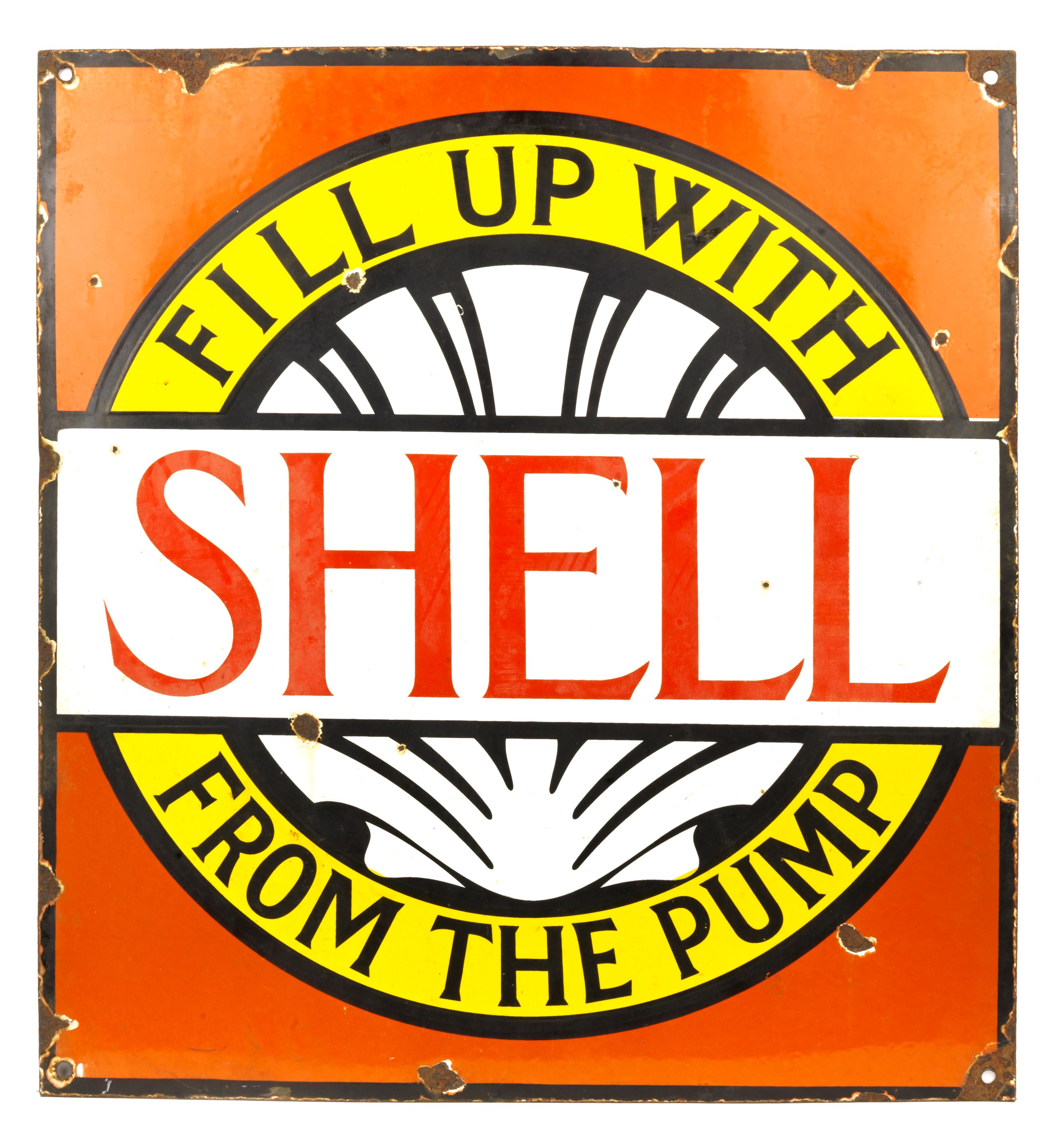 Bonhams Cars : A 'Fill Up With Shell From The Pump' enamel sign,