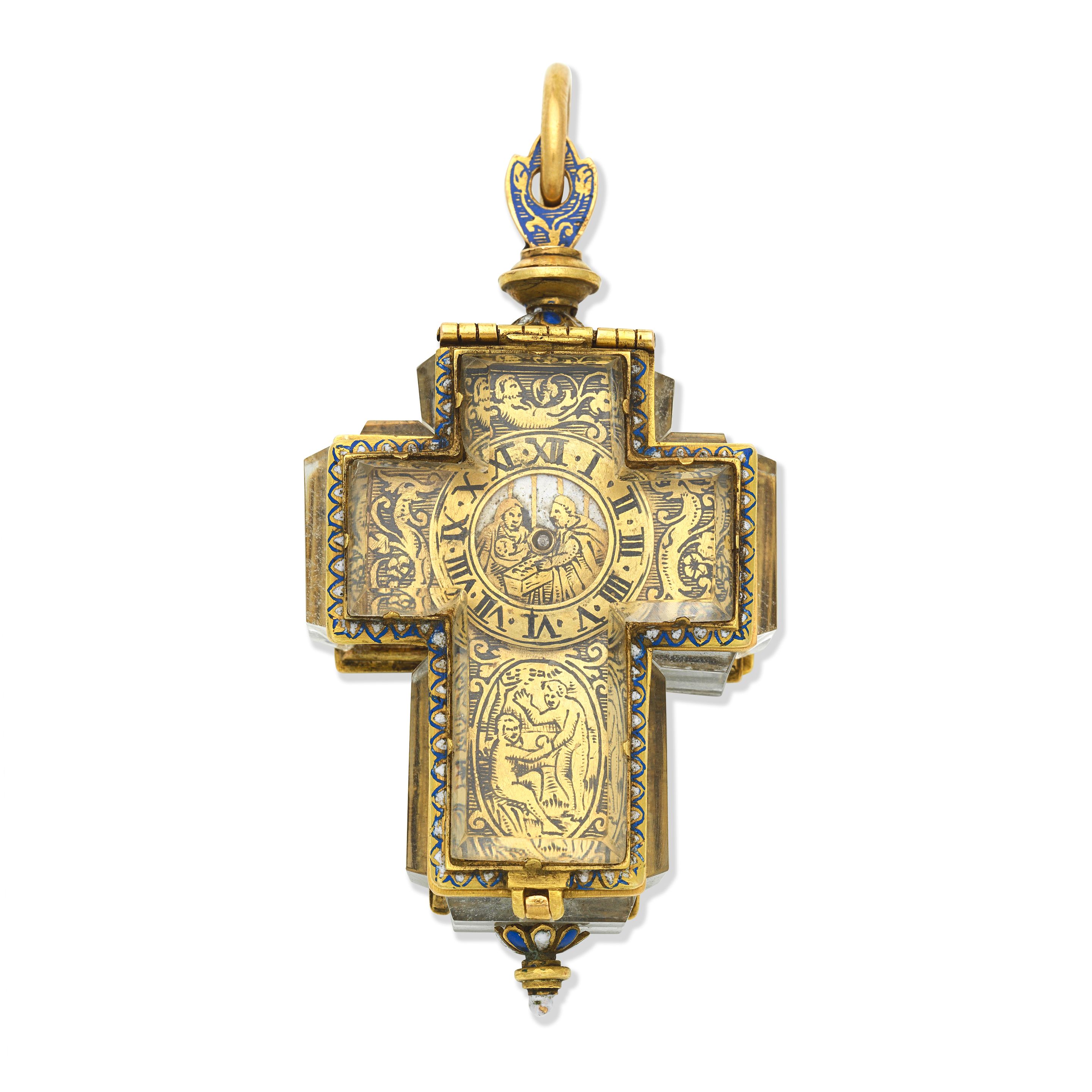 Bonhams : A Cruciform brass, enamel and rock crystal verge watch ...