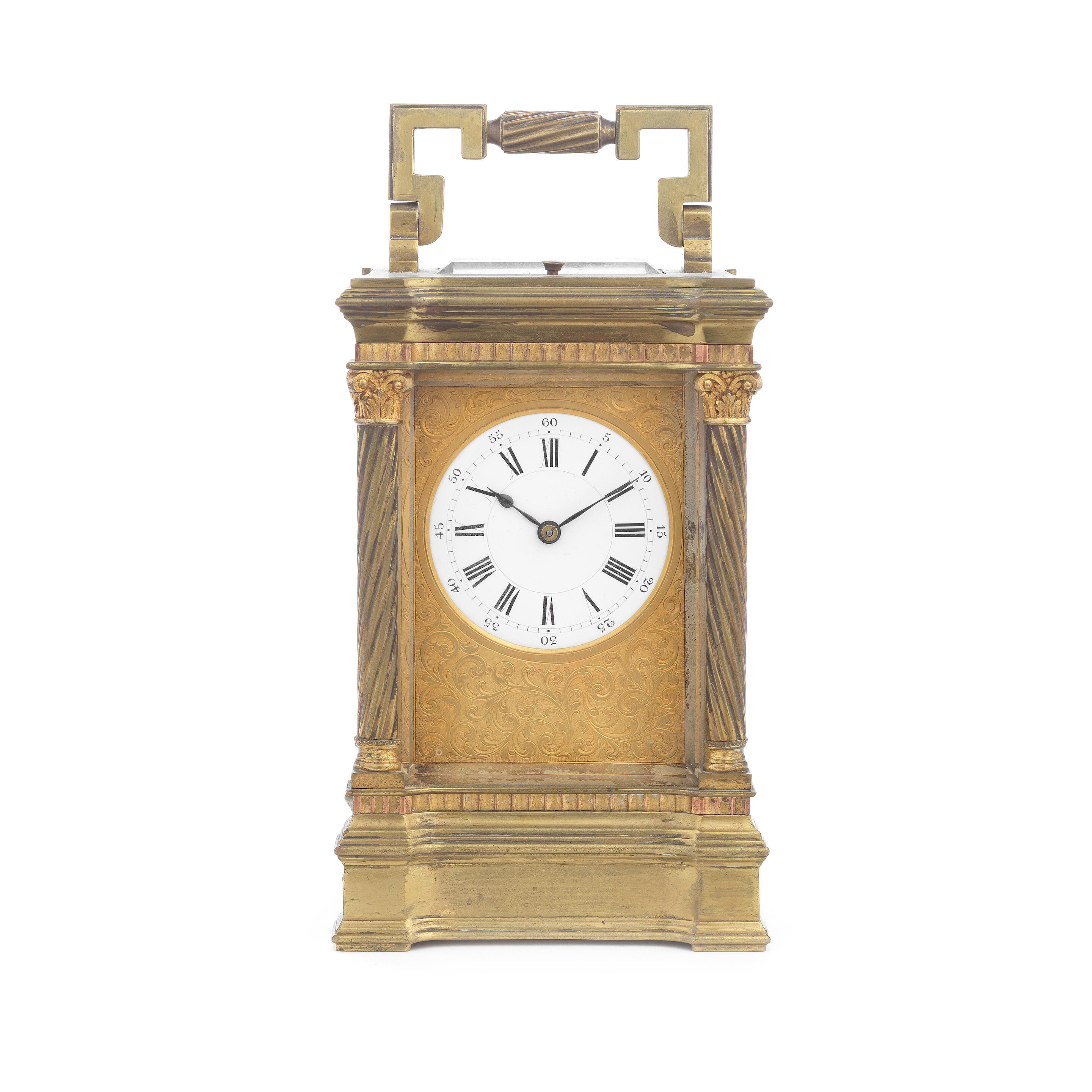 Bonhams : A late 19th century French gilt brass carriage clock with repeat the movement stamped ...