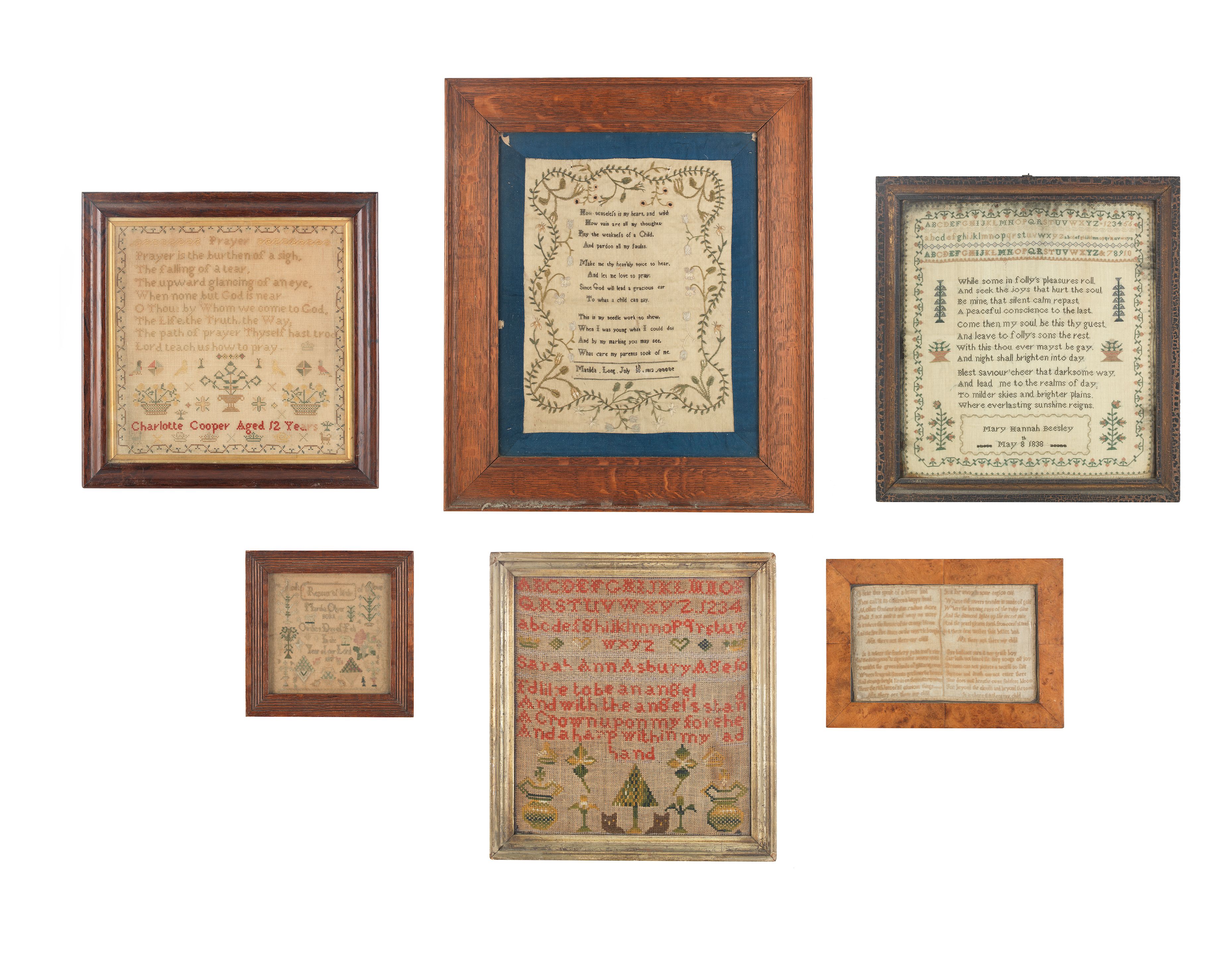 Bonhams : A 19th century sampler worked by Mary Hannah Beesley ...