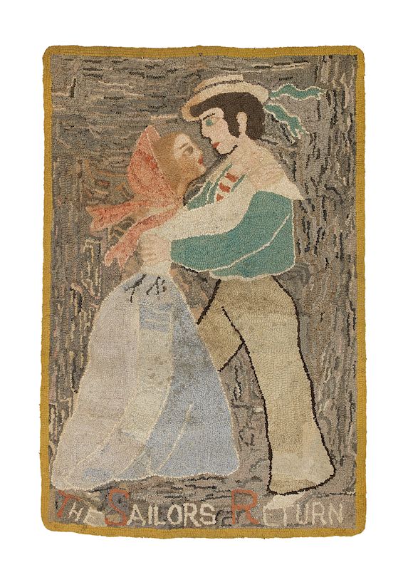 Bonhams : A sailor's rag and woolwork rug titled 'The Sailors Return ...