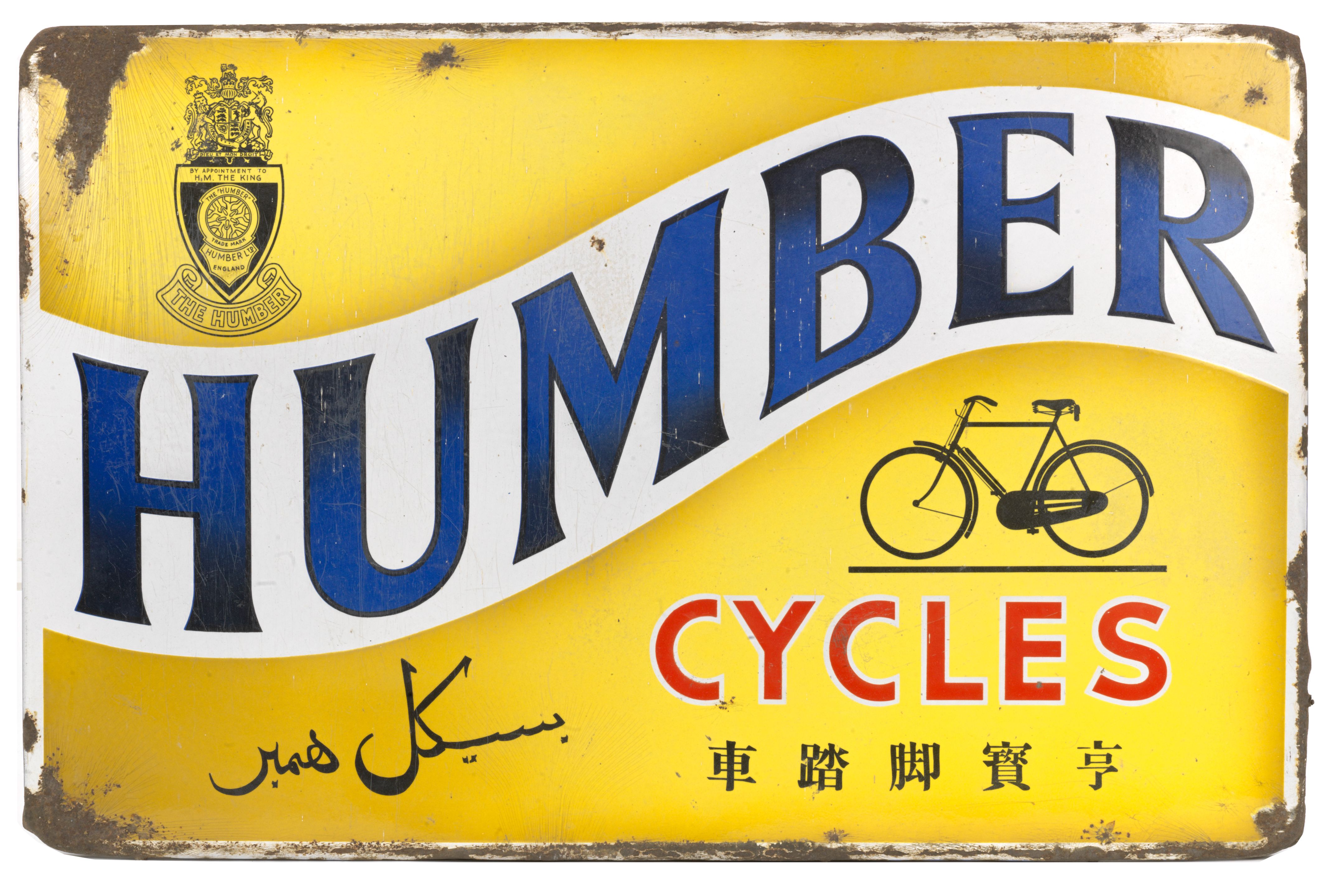 Bonhams Cars : A Humber Cycles enamel advertising sign, circa 1930,