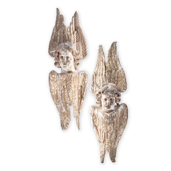 Bonhams : A pair of 18th century Italian carved giltwood winged putti ...