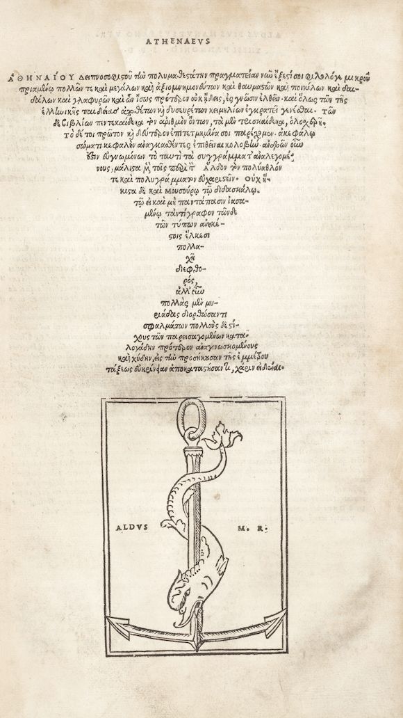 Bonhams : ATHENAEUS OF NAUCRATIS Deipnosophistae, in Greek, FIRST ...