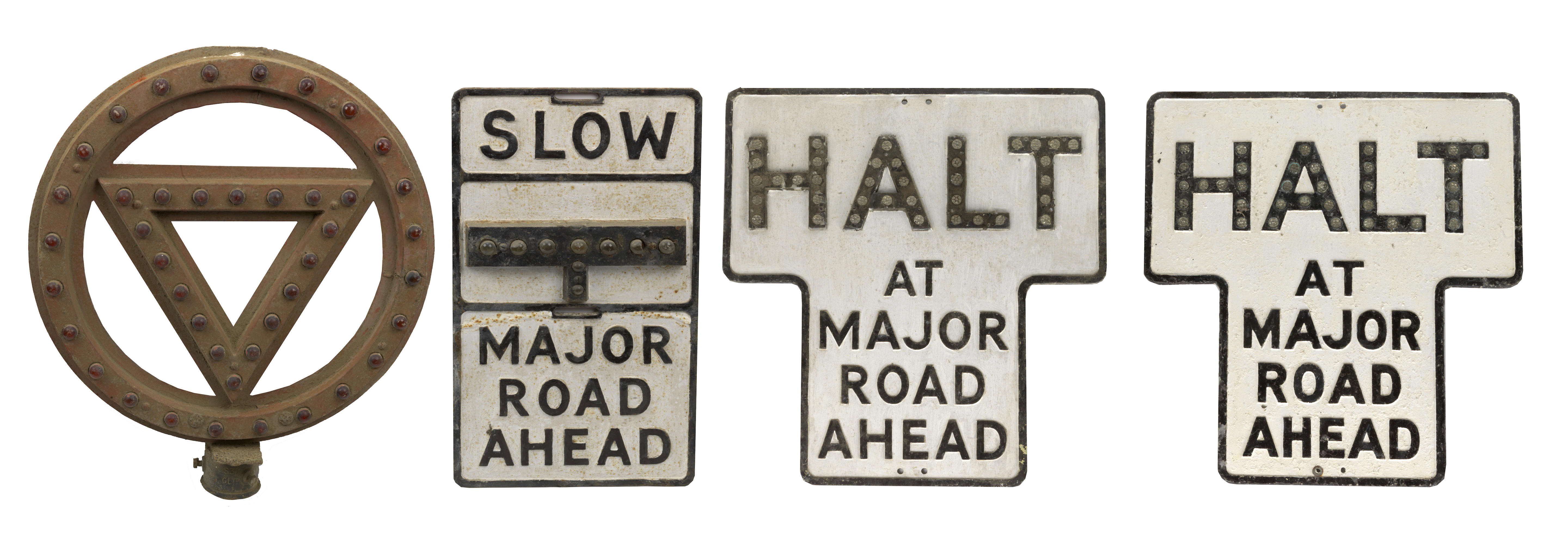 Bonhams Cars : A warning triangle and three other road signs with ...