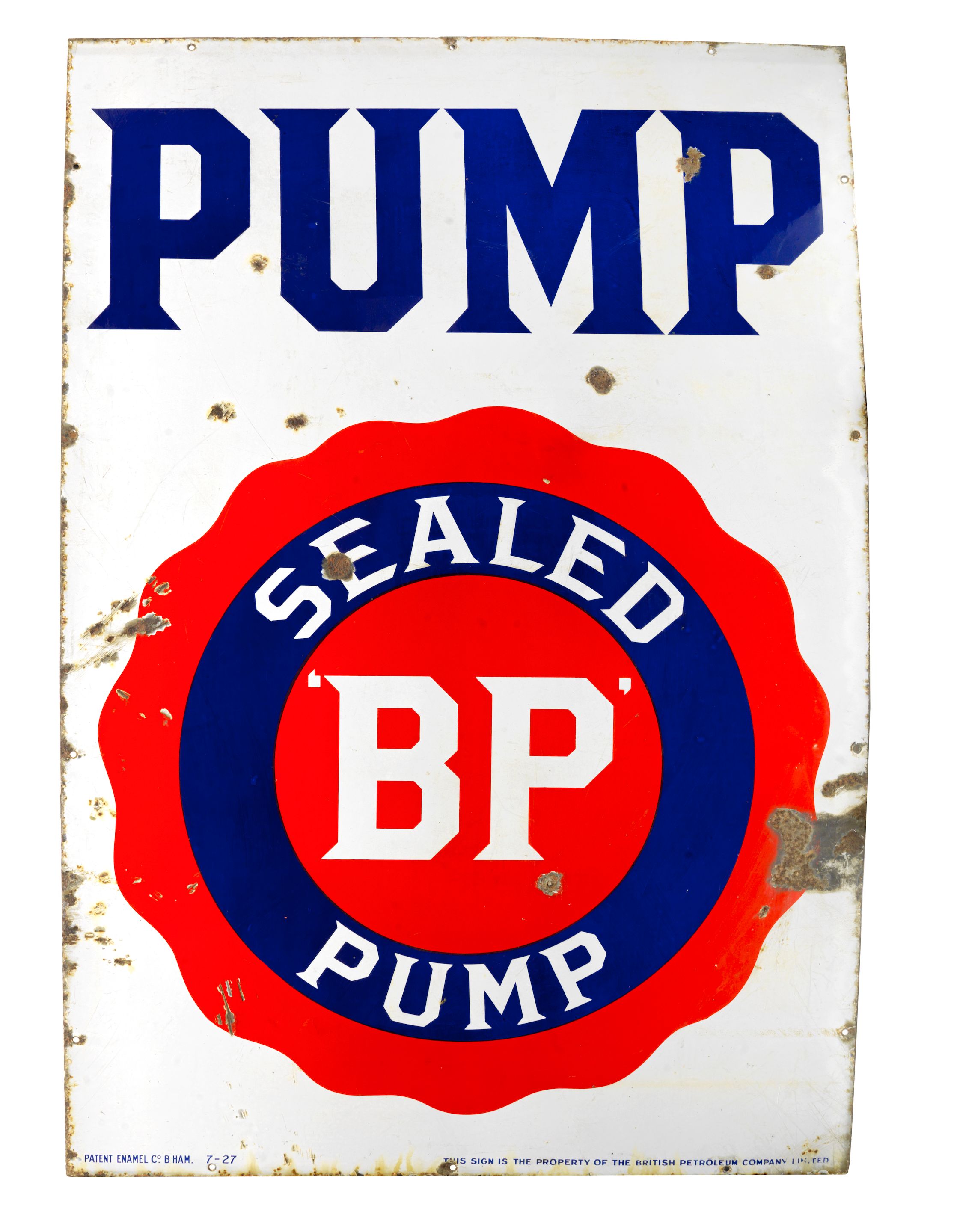 Bonhams Cars : A large BP Sealed Pump enamel sign, 1927,
