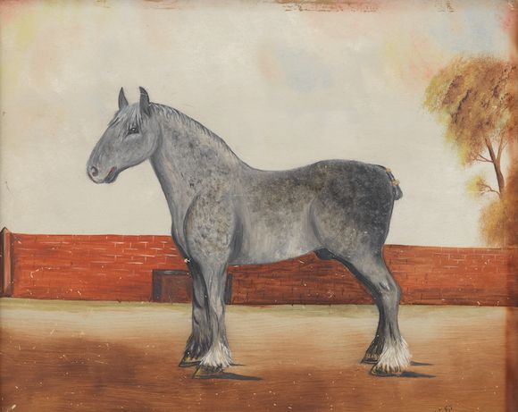 Bonhams : British School (Early 20th Century) A grey heavy horse ...