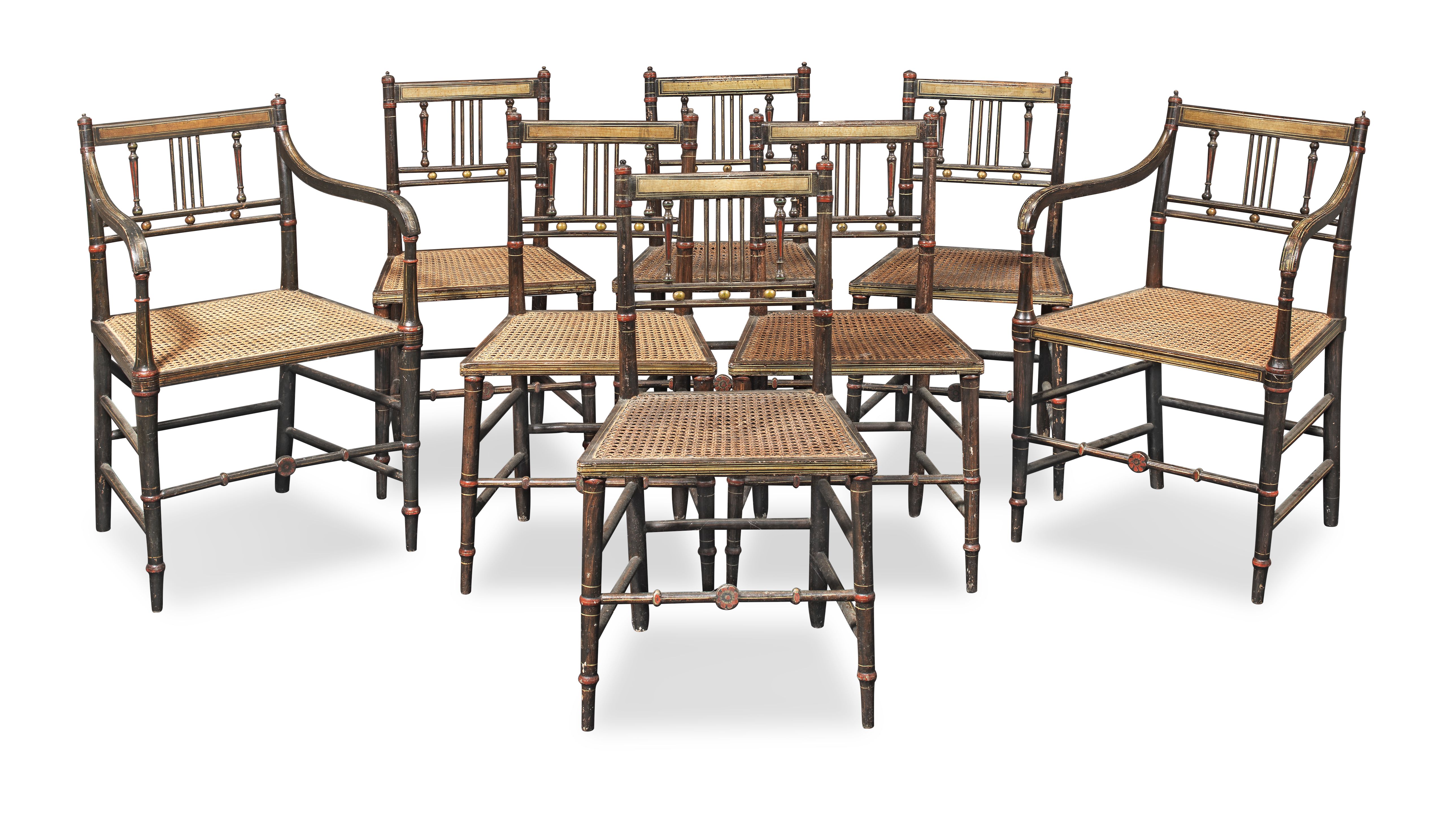 Bonhams : A set of eight 19th century simulated calamander, grisaille ...