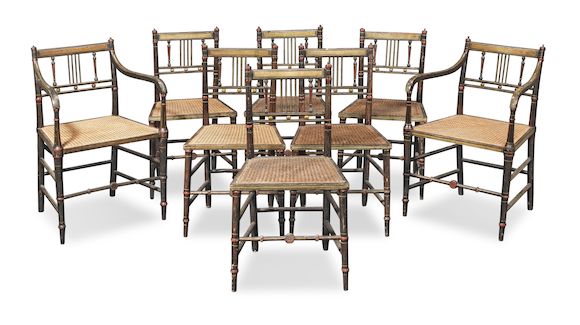 Bonhams : A set of eight 19th century simulated calamander, grisaille ...