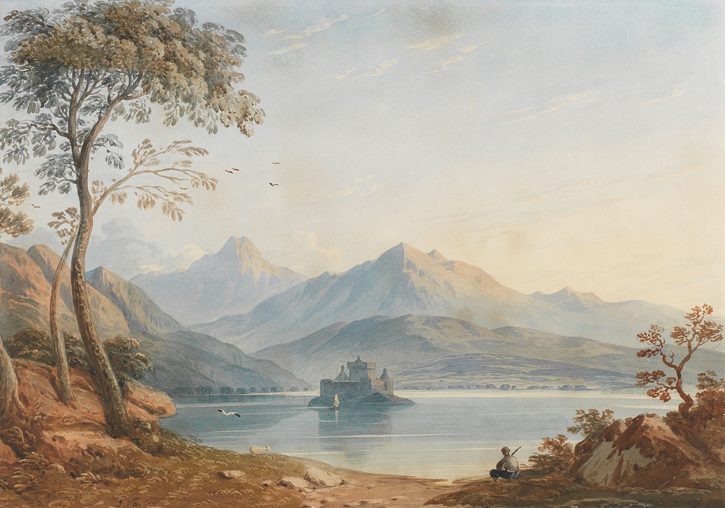 Bonhams : John Varley OWS (British, 1778-1842) Loch landscape with ...