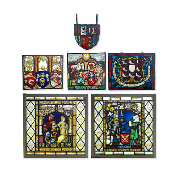 Bonhams A Pair Of Stained Glass Panels Together With Three Further