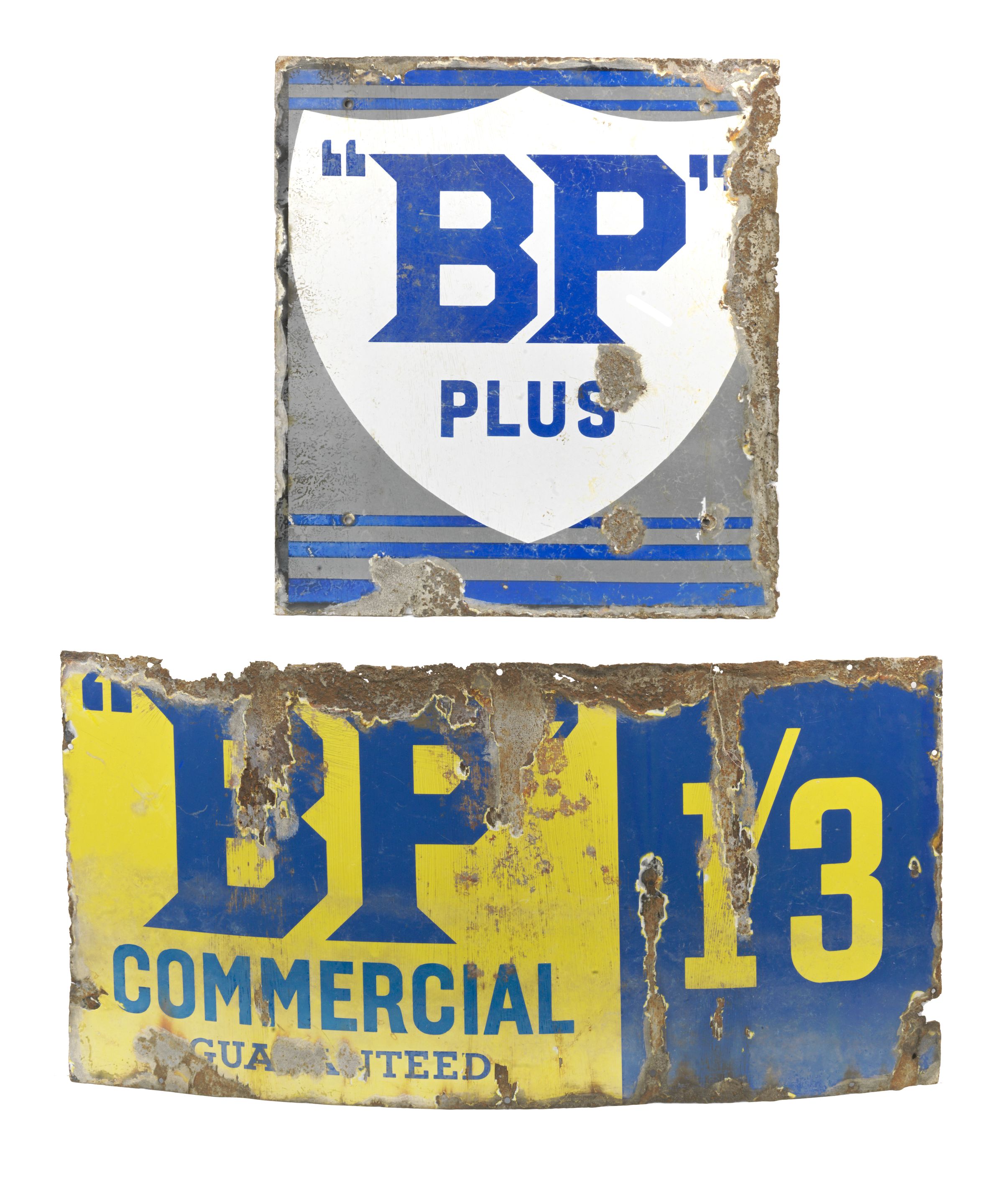 Bonhams Cars : Two 'BP' enamel signs, ((2))