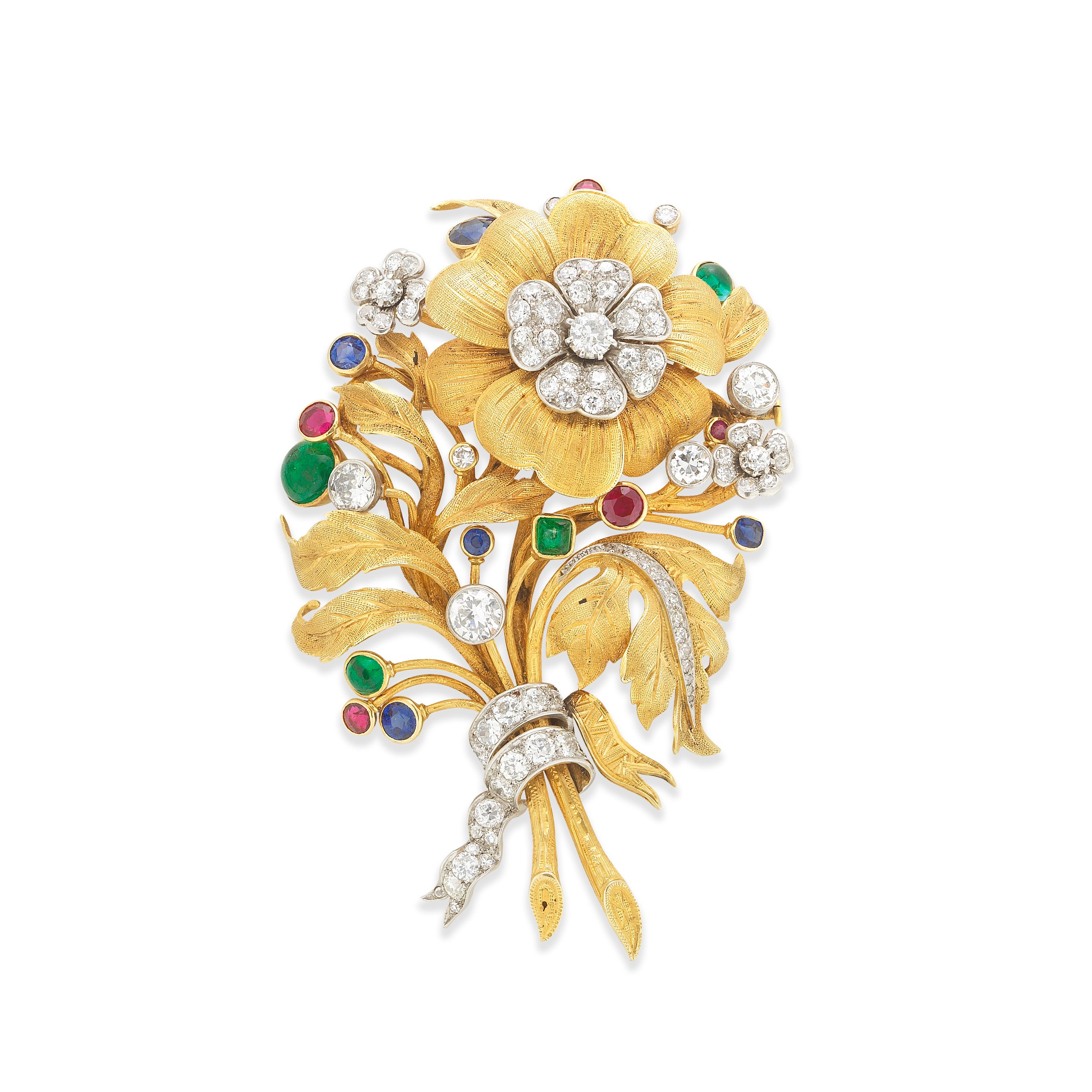 Bonhams : VAN CLEEF & ARPELS DIAMOND AND GEM-SET FLOWERSPRAY BROOCH, 1930S