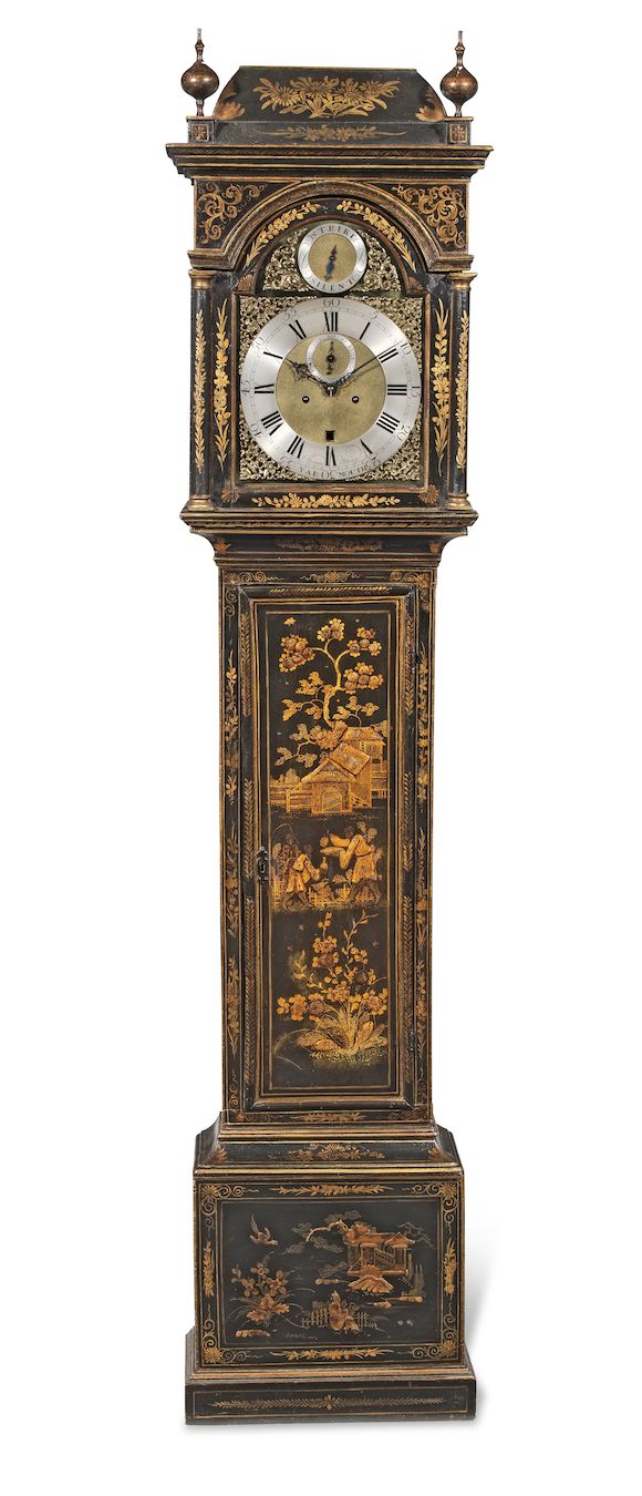 Bonhams : A George III and later gilt and black japanned longcase clock ...