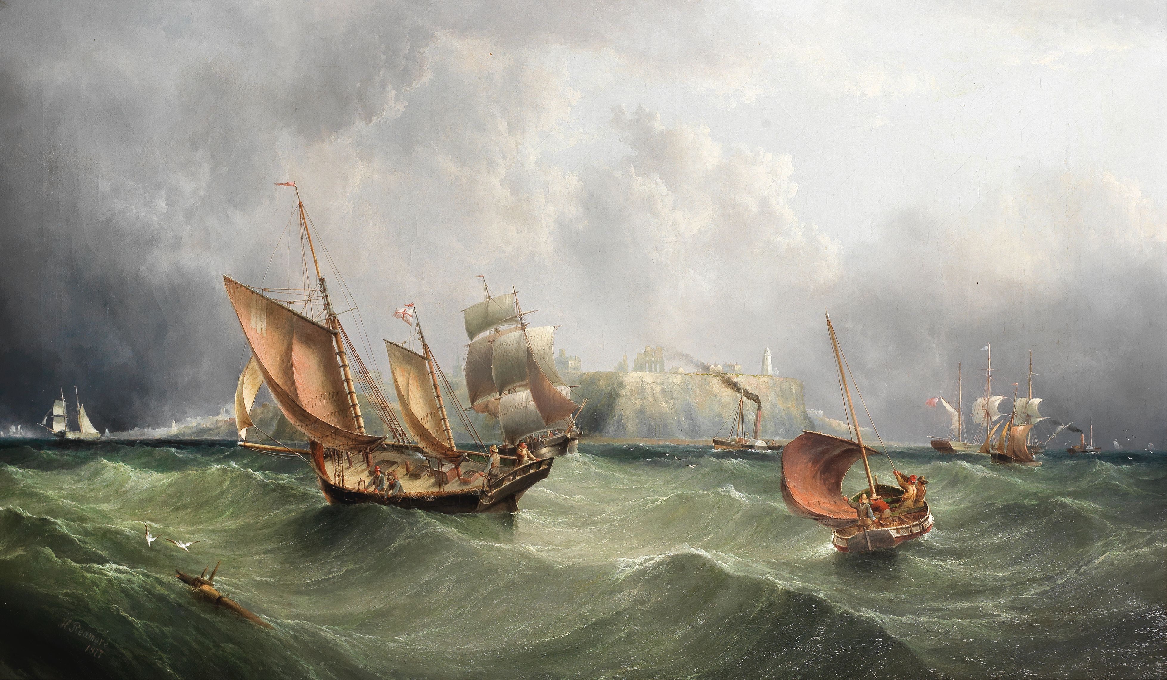 Bonhams : Henry Redmore (British, 1820-1887) Shipping in a swell off ...