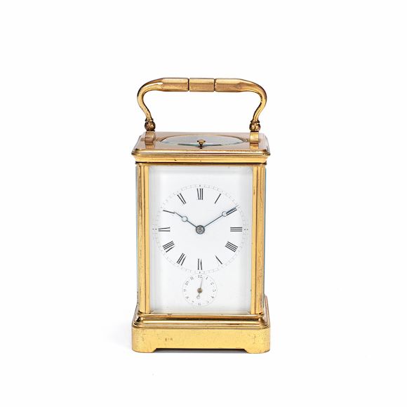 Bonhams : A late 19th century French brass carriage clock with push ...