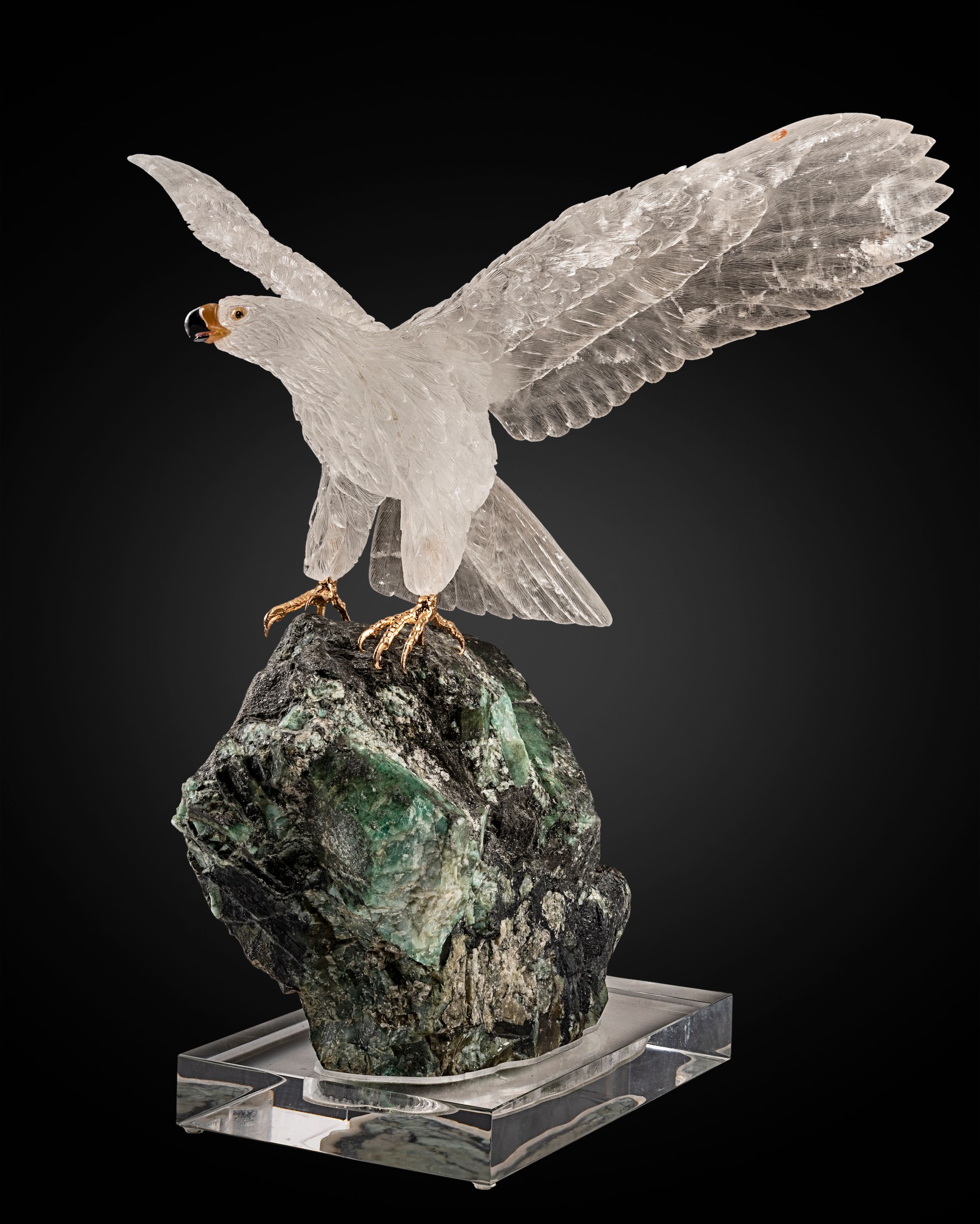Bonhams : Aigle en cristal de roche sur base en émeraude par Peter ...
