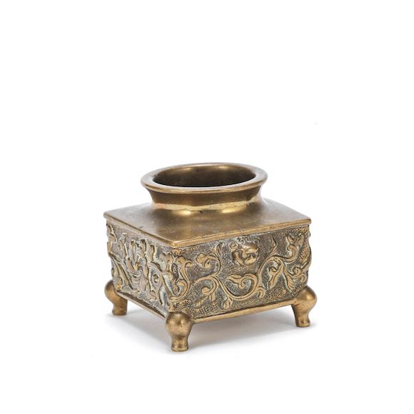 Bonhams : A SMALL GILT BRONZE INCENSER BURNER Xuande four-characters ...