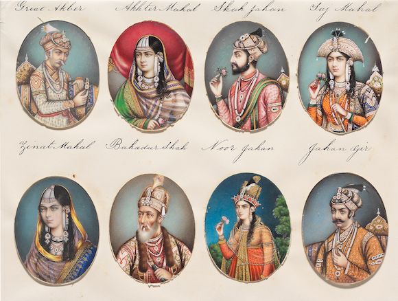 Bonhams : Eight portraits on ivory of Mughal Emperors and their ...