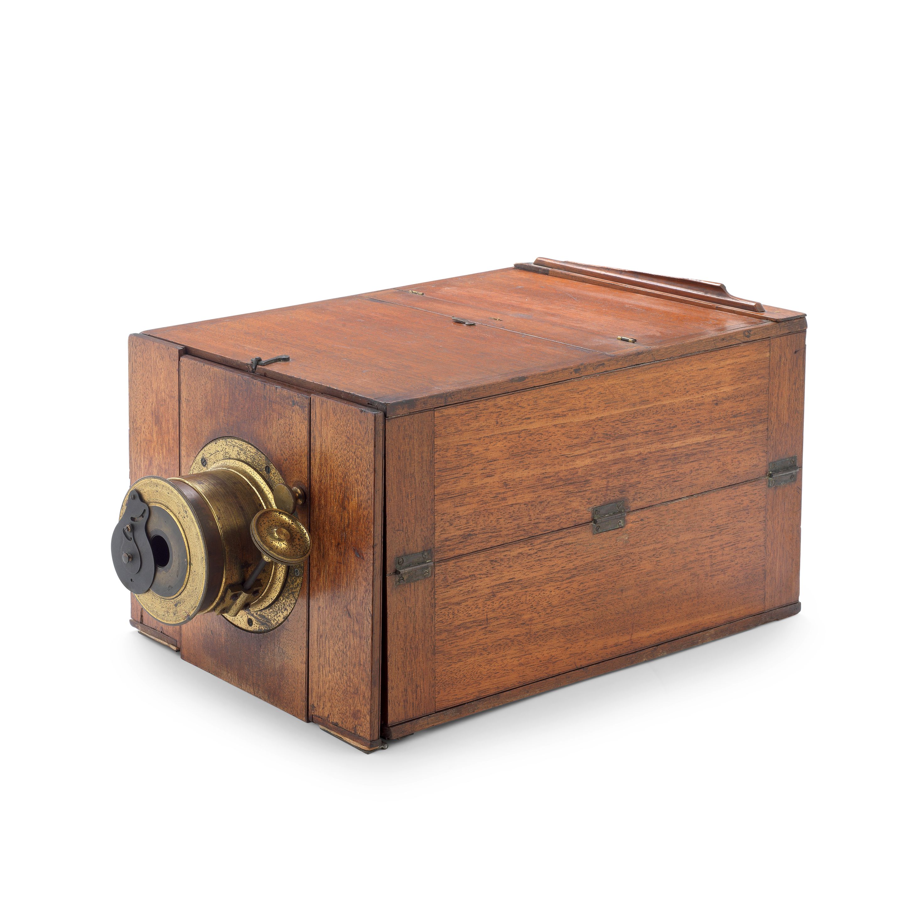 Bonhams : A COLLAPSIBLE MAHOGANY AND BRASS CAMERA, MID-19TH CENTURY,