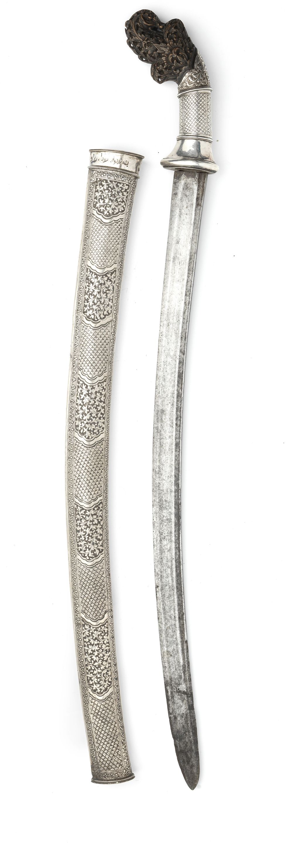 Bonhams : A silver and horn mounted sword (klewang) Indonesia, 19th Century