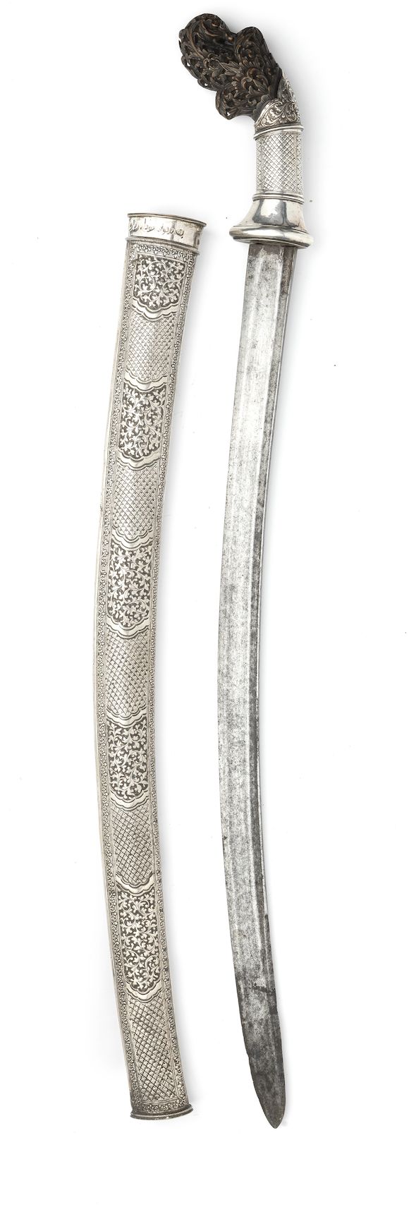 Bonhams : A silver and horn mounted sword (klewang) Indonesia, 19th Century