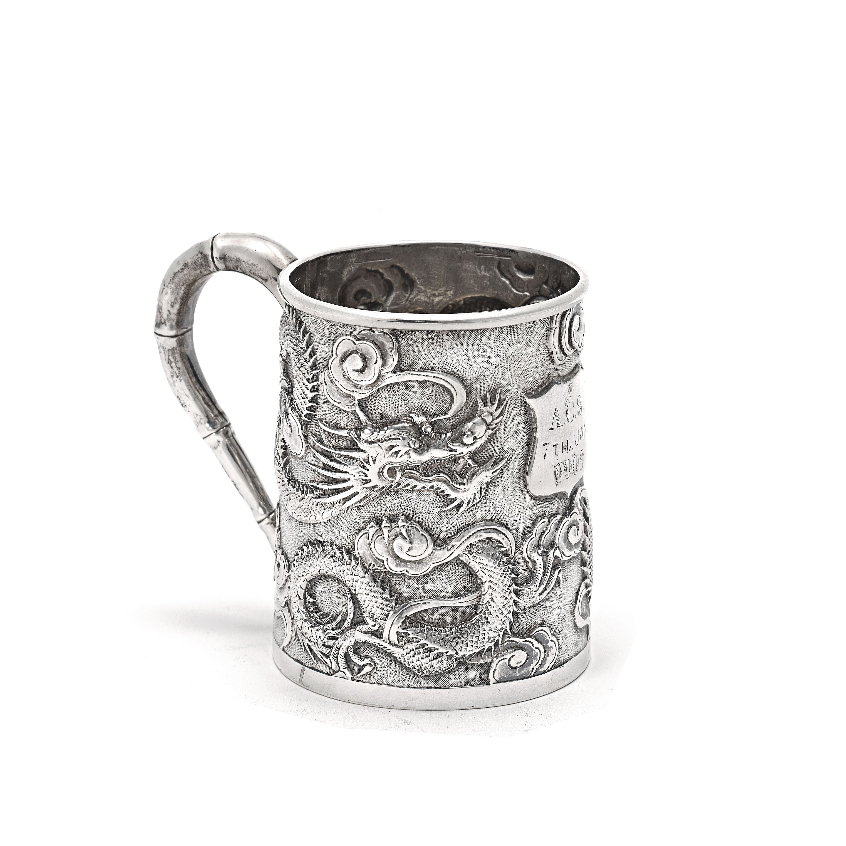 Bonhams : A CHINESE EXPORT SILVER TANKARD Dated 1908, marked WH, Wang ...