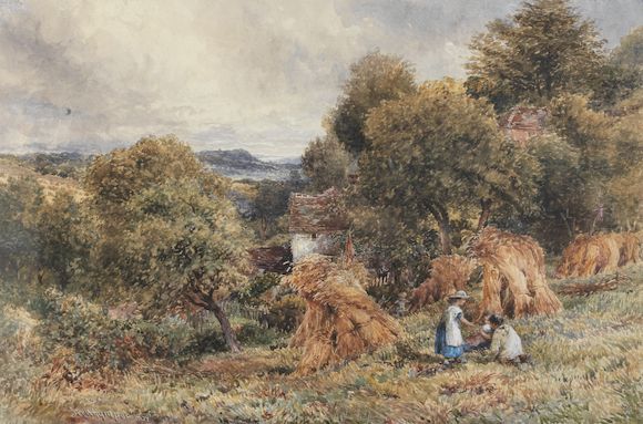 Bonhams : Josiah Wood Whymper (British, 1813-1903) Haymaking landscape ...