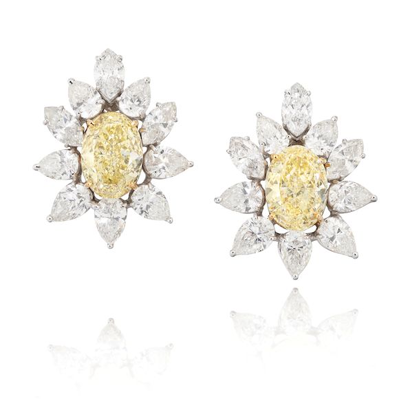 Bonhams : PAIR OF FANCY COLOURED DIAMOND AND DIAMOND EARRINGS