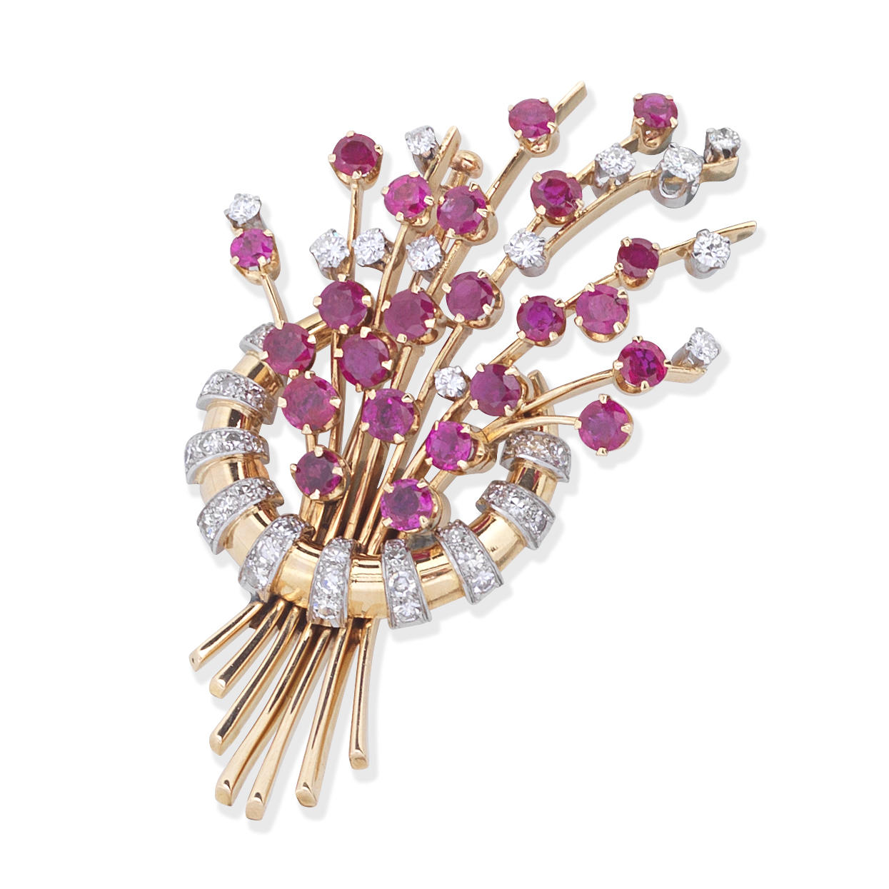 Bonhams Ruby And Diamond Spray Brooch