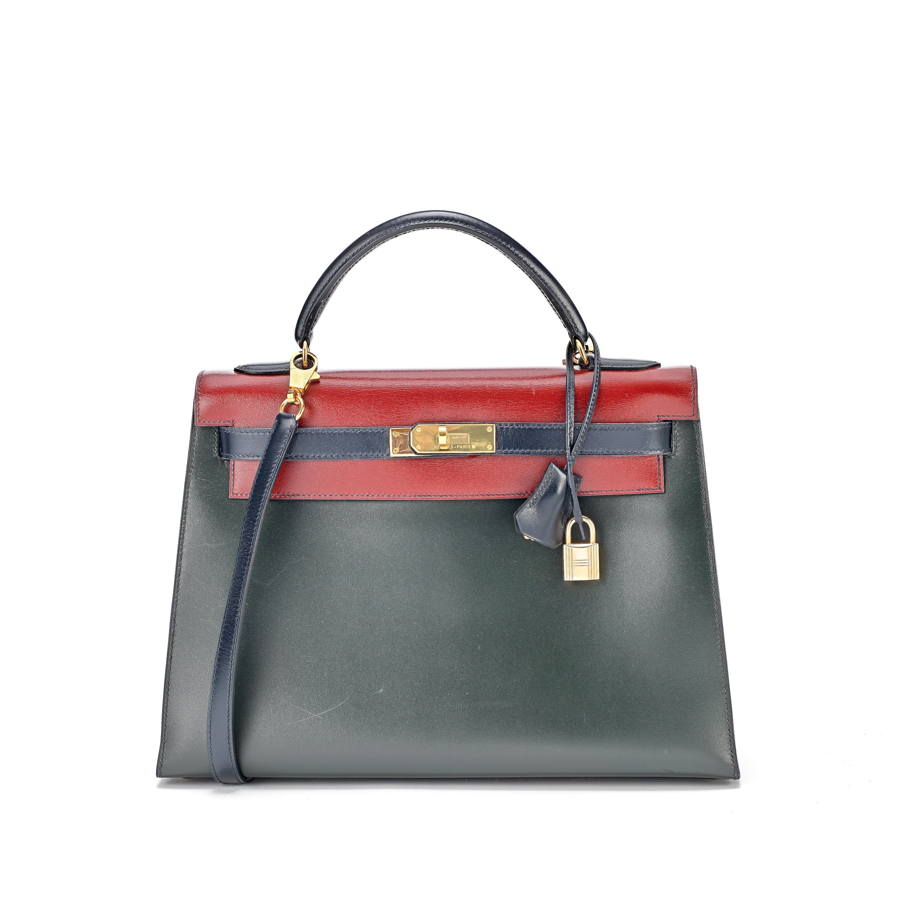 Bonhams : Hermès a Tri-Colour Box Leather Sellier Kelly 32 1992 ...