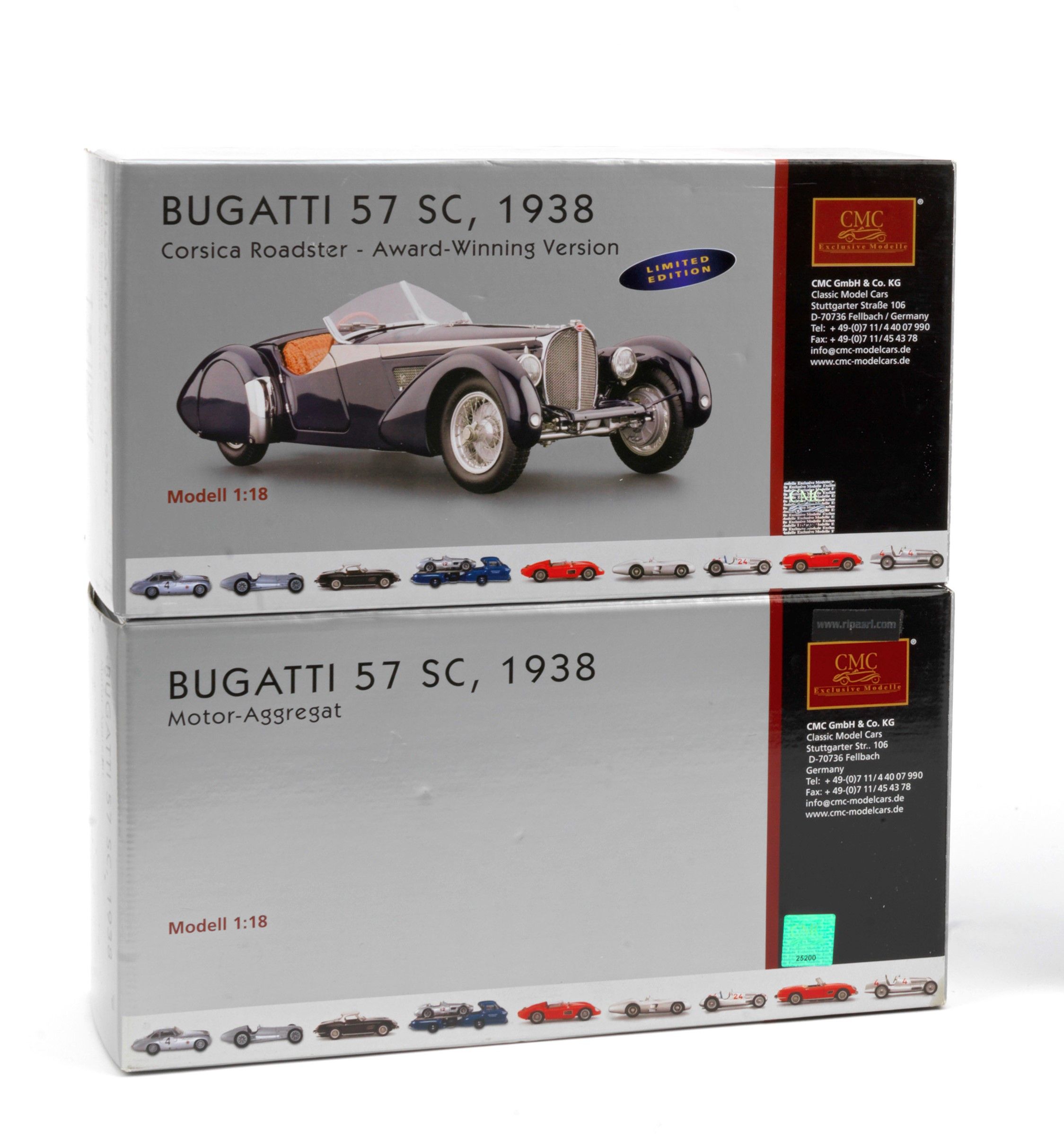 Bonhams Cars : Two boxed 1:18 scale models of a 1938 Bugatti Type 57 SC ...
