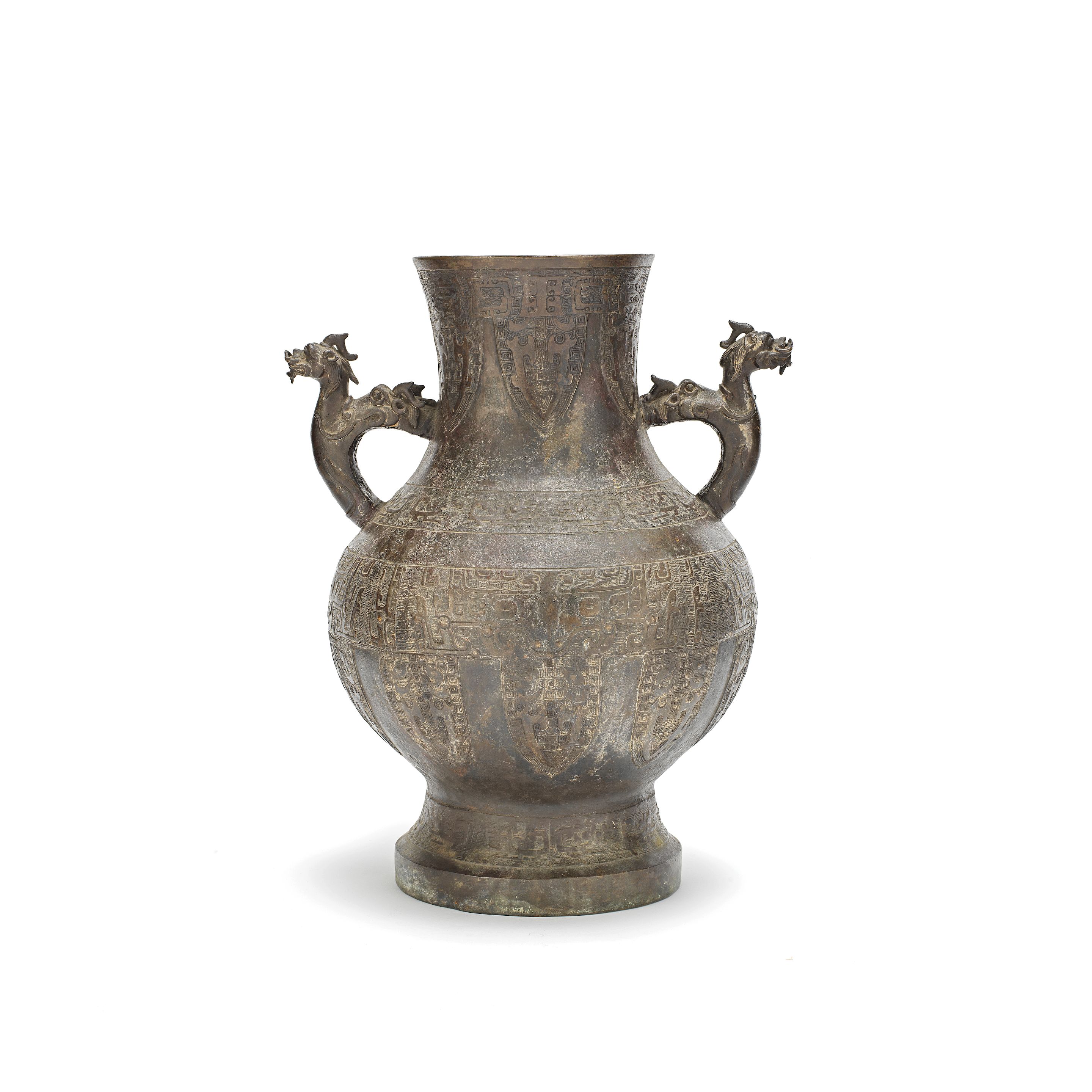 Bonhams : A LARGE ARCHAISTIC BRONZE VASE, HU Qing Dynasty