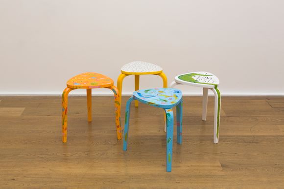 Bonhams : RUBY ELLIOT Set of 4 unique painted stools 2022