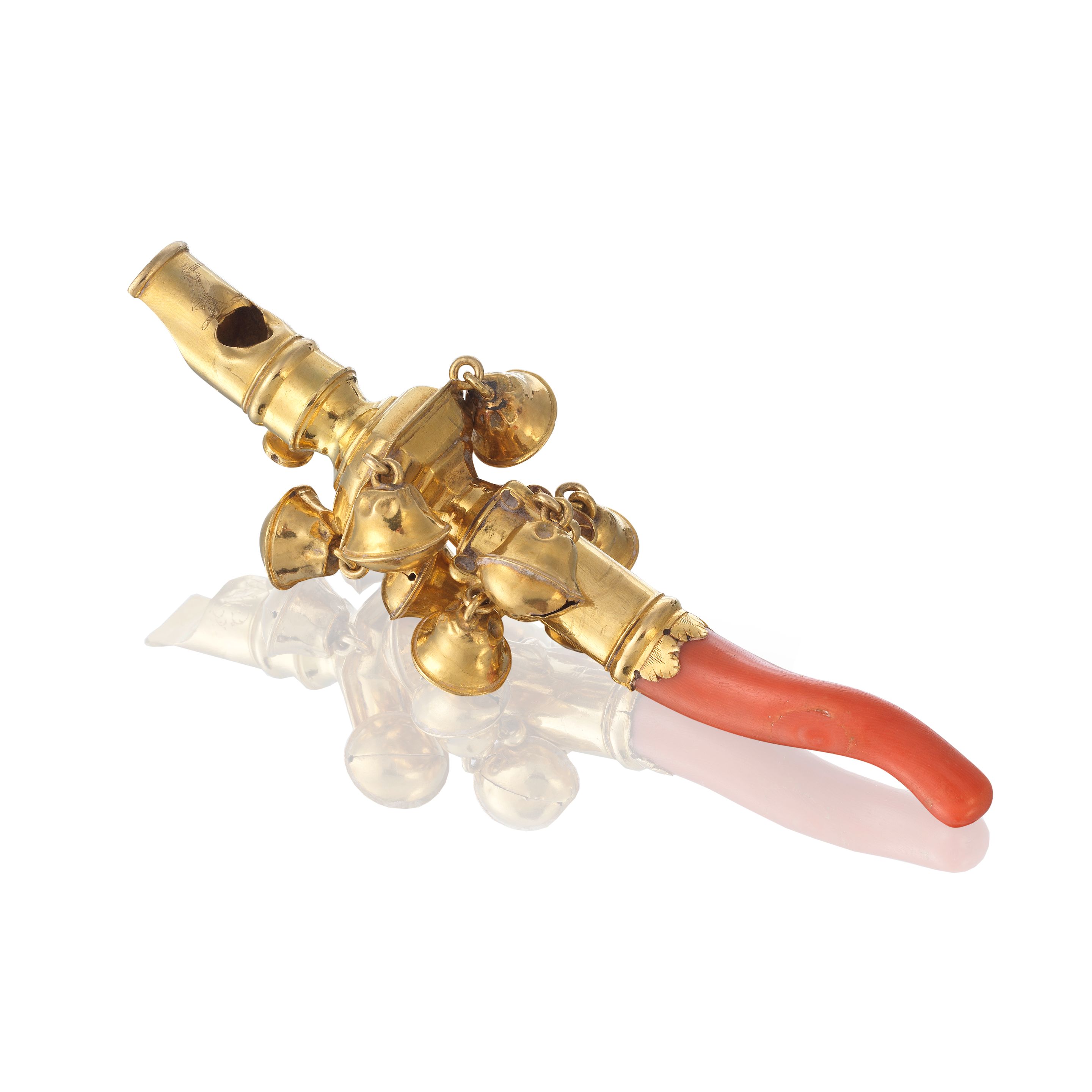 Bonhams : A George III coral-mounted gold rattle maker's mark twice ...