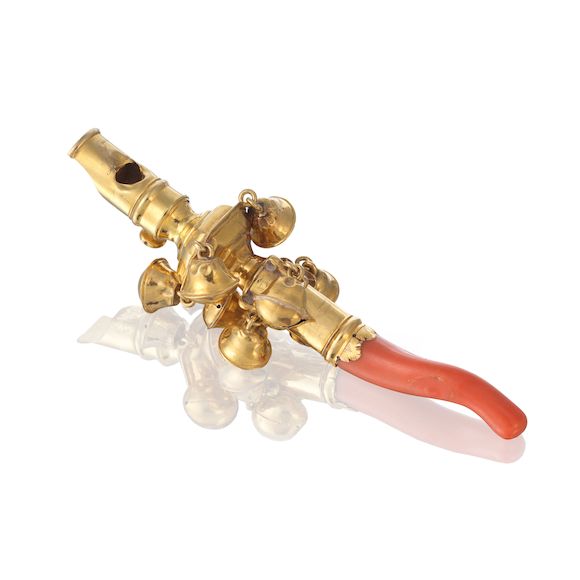 Bonhams : A George III coral-mounted gold rattle maker's mark twice ...