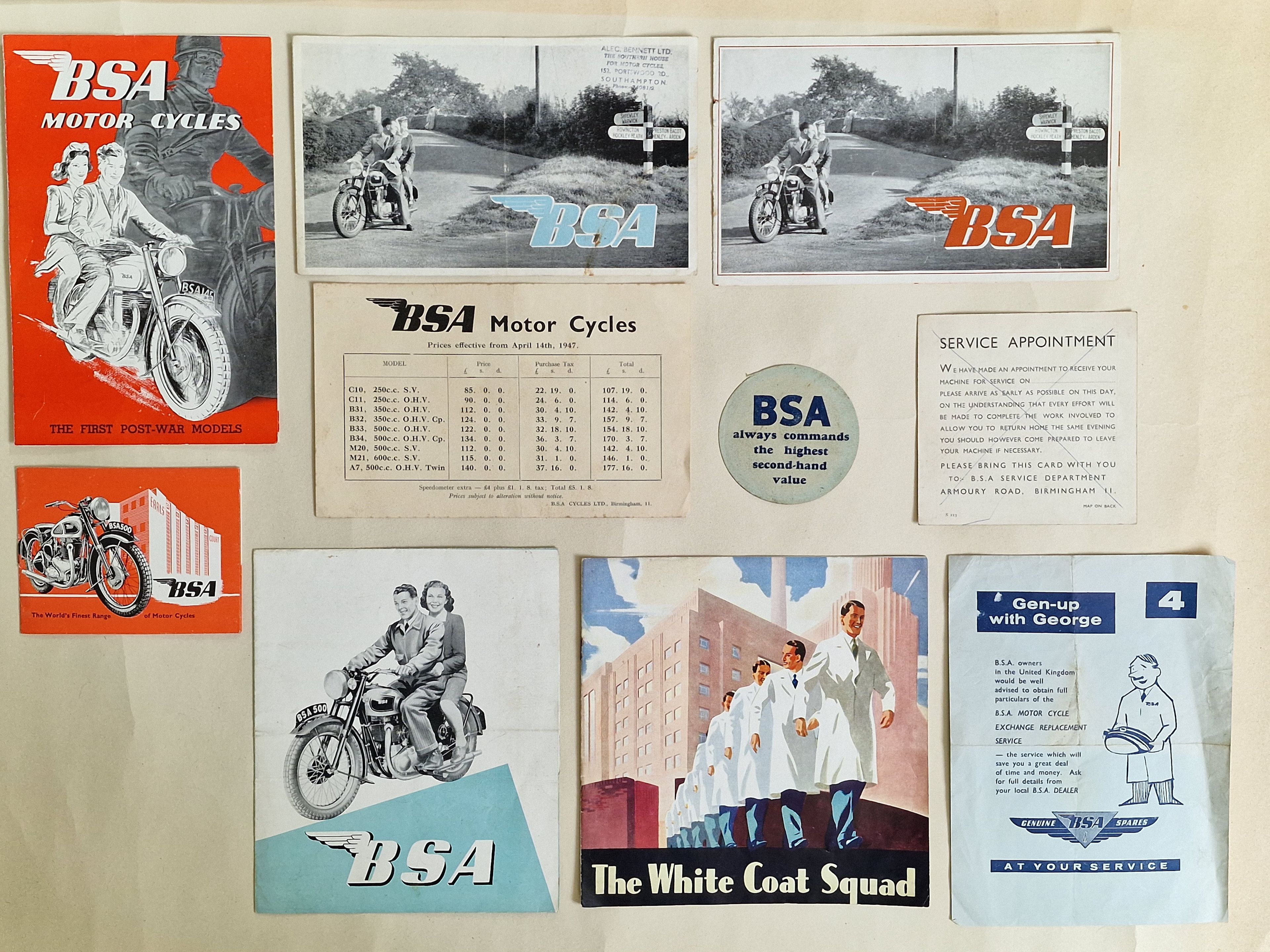Bonhams Cars : A selection of BSA brochures from 1945 to 1949 ((Qty))