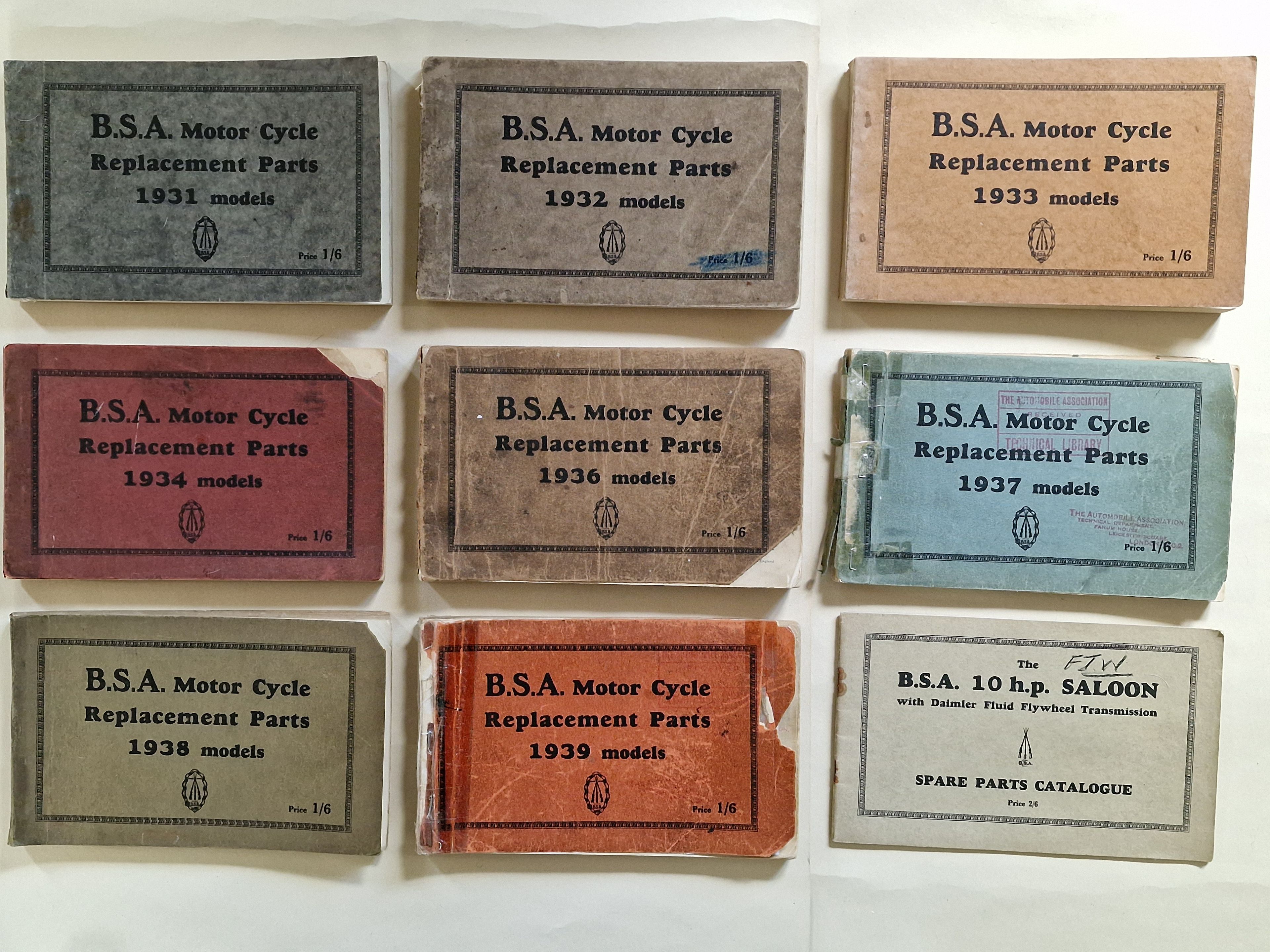 Bonhams Cars : A selection of BSA parts books from 1931 to 1939, ((Qty))