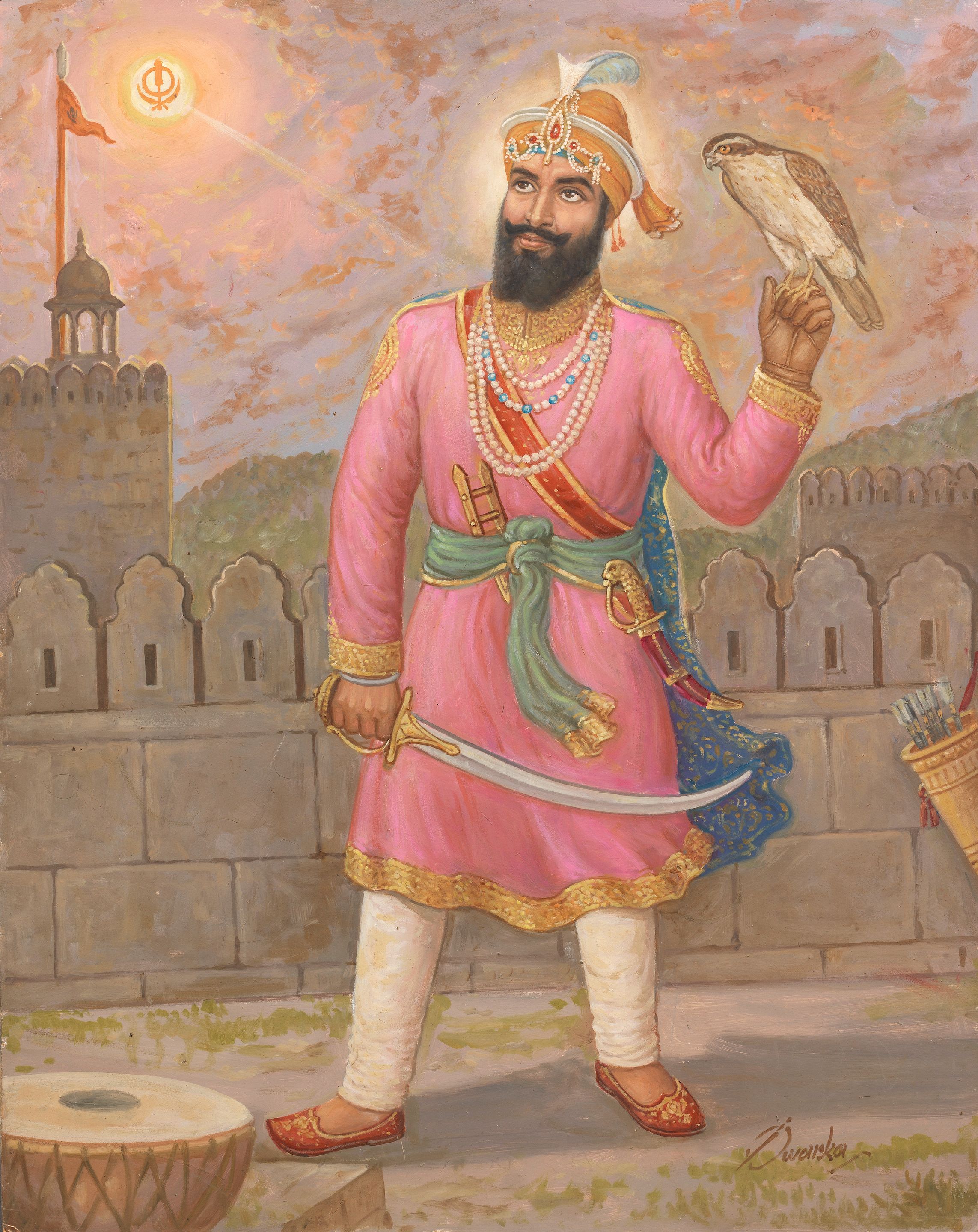 Bonhams : Guru Govind Singh standing on the battlements of a fort ...