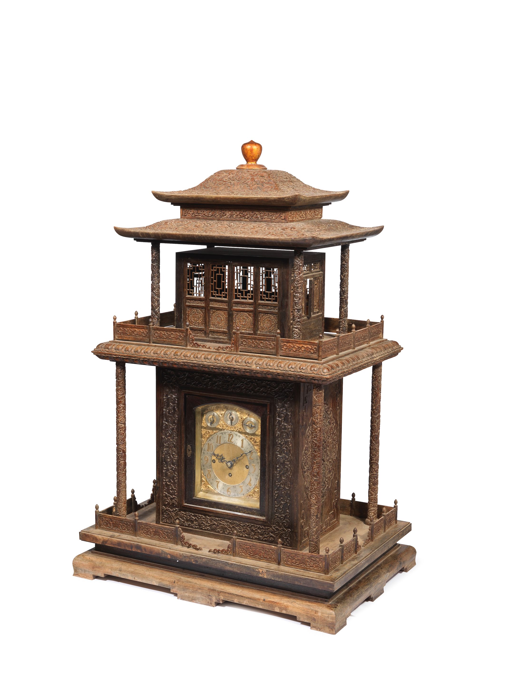 Bonhams : A LARGE WOODEN PAGODA-SHAPED CLOCK WITH ENGLISH CLOCK ...