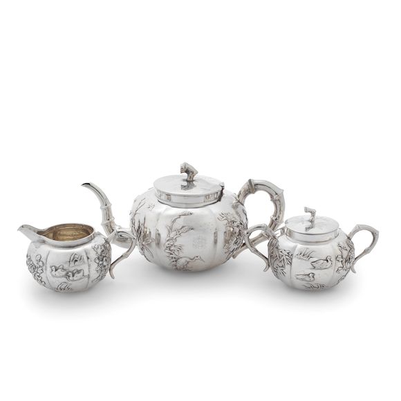 Bonhams : A Chinese Export silver three-piece tea service Wang Hing ...
