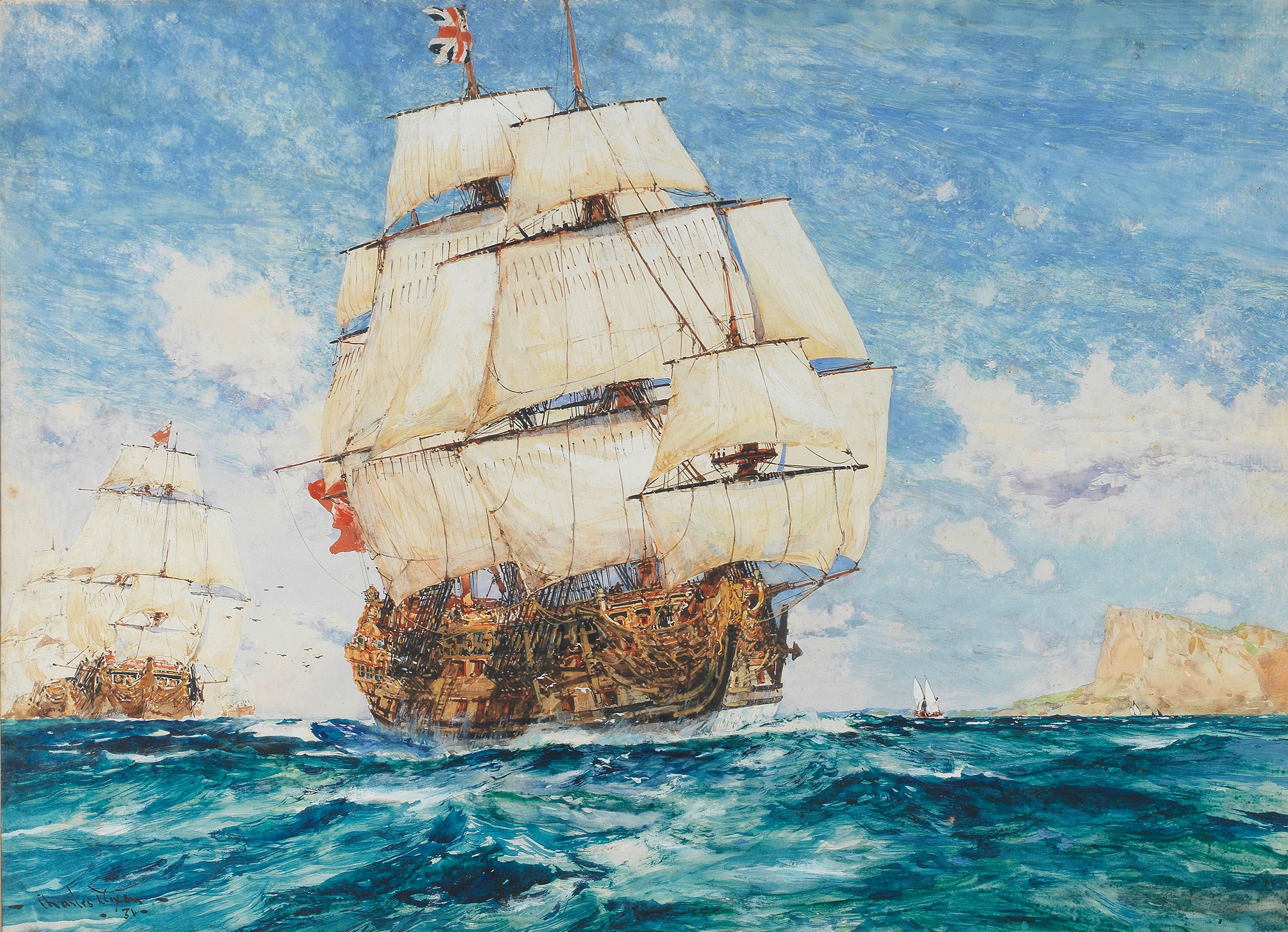 Bonhams : Charles Edward Dixon (British, 1872-1934) HMS Britannia off ...