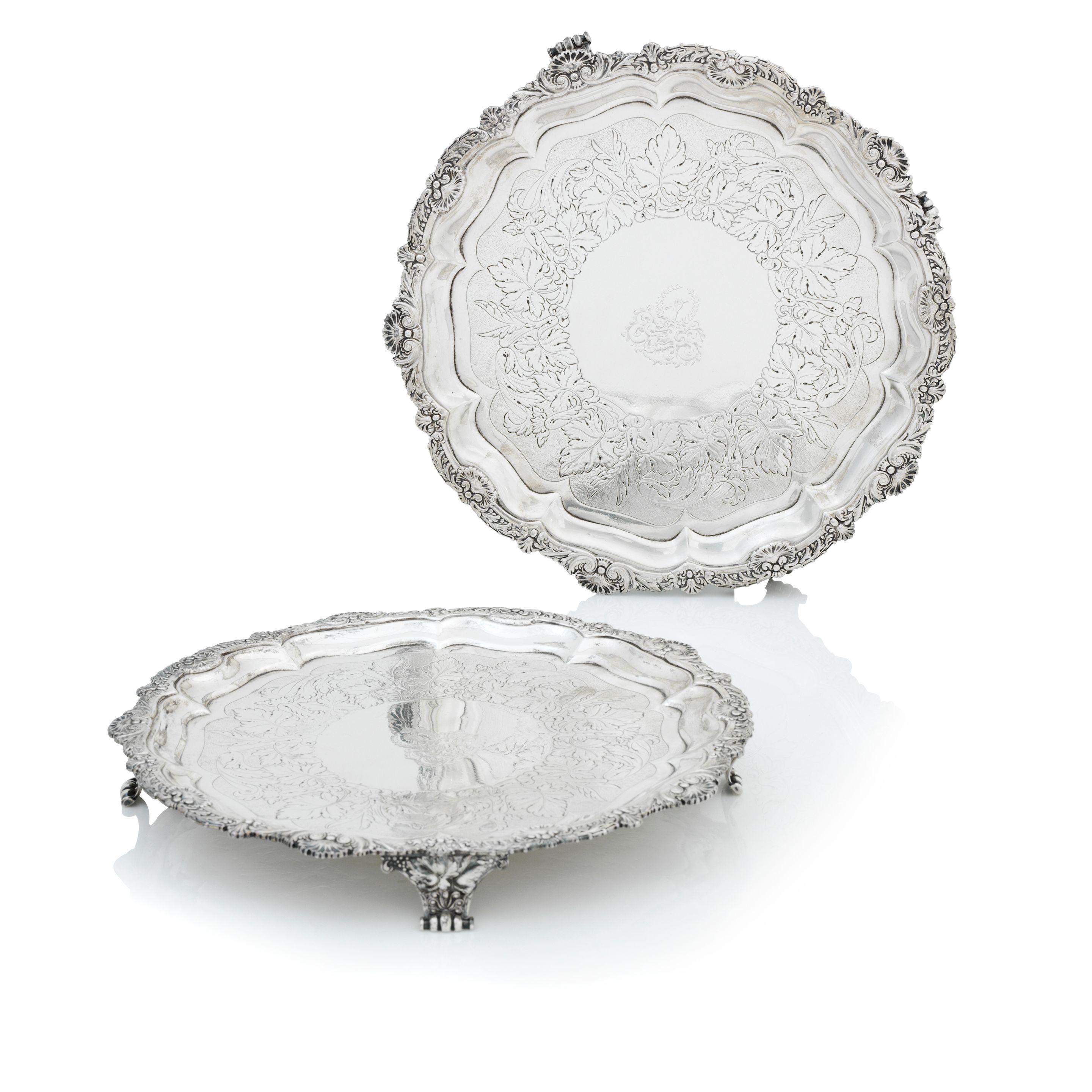 Bonhams : A PAIR OF SCOTTISH SILVER SALVERS By David Crichton Rait, Glasgow 1824,