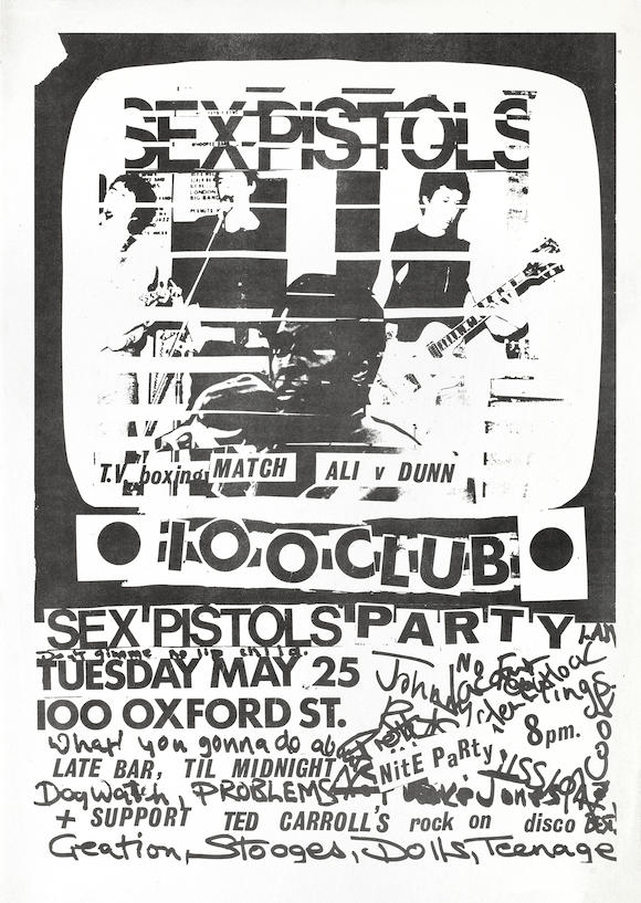 Bonhams The Sex Pistols A Concert Flyer For Party At 100 Club London 25th May 1976