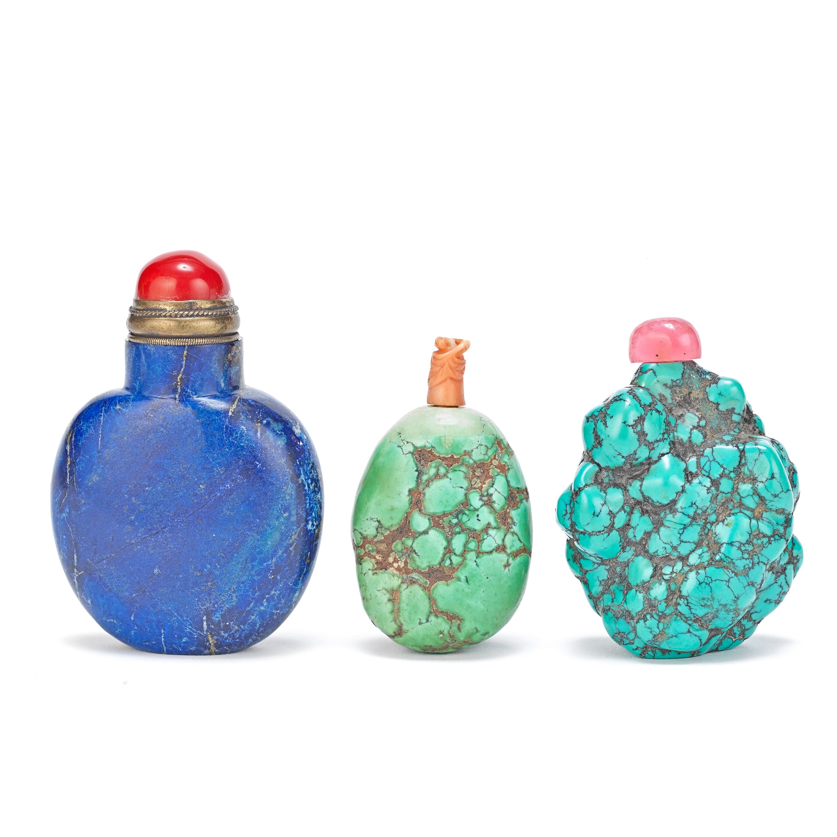 Bonhams : TWO TURQUOISE MATRIX SNUFF BOTTLES AND A LAPIS SNUFF BOTTLE ...