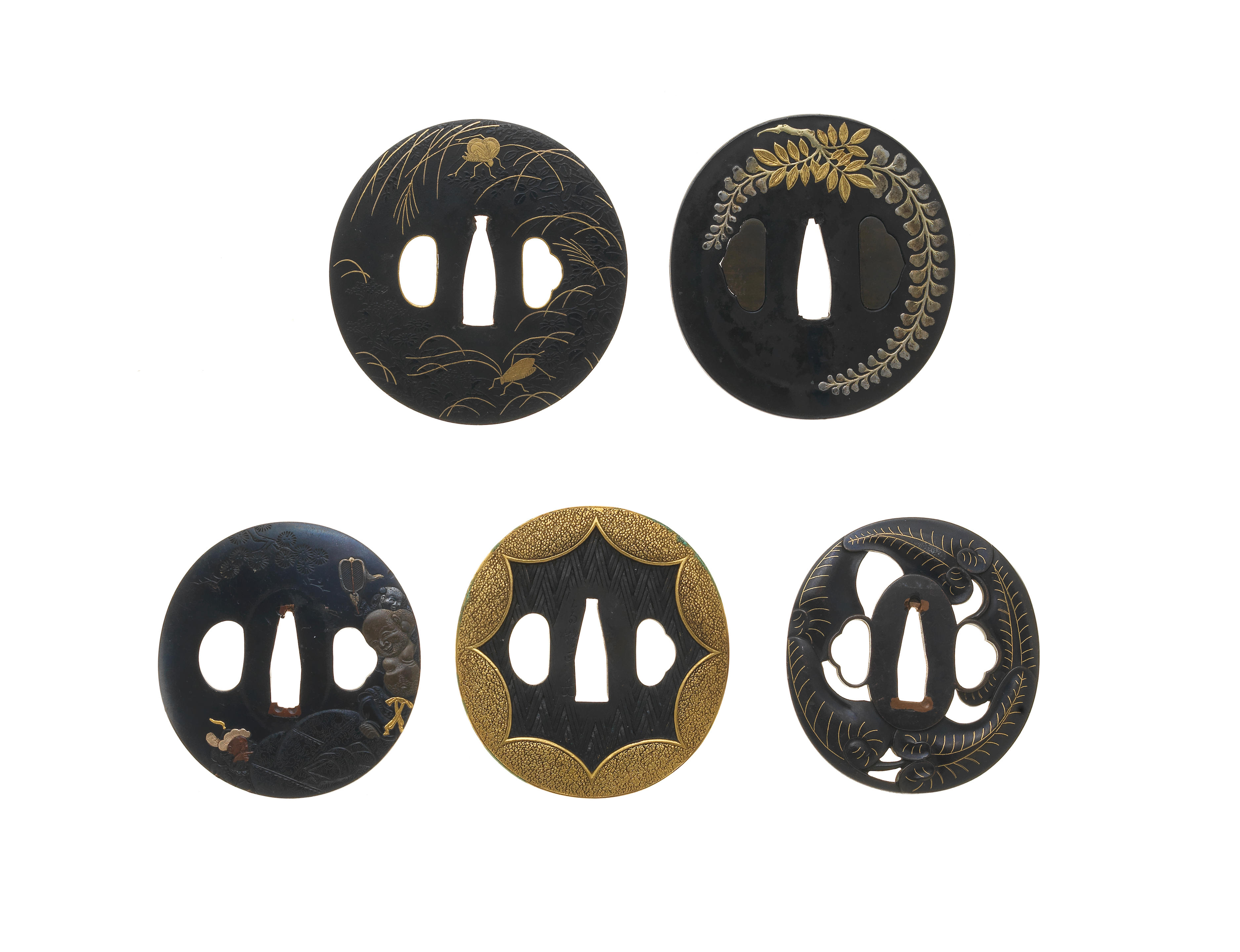 Bonhams : FIVE TSUBA (HAND GUARDS) Edo period (1615-1868), 18th to 19th ...