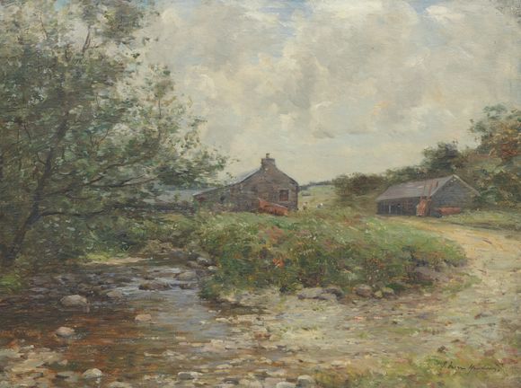Bonhams : Joseph Morris Henderson RSA (British, 1863-1936) Barns by a burn, summertime 61 x 45.7 ...