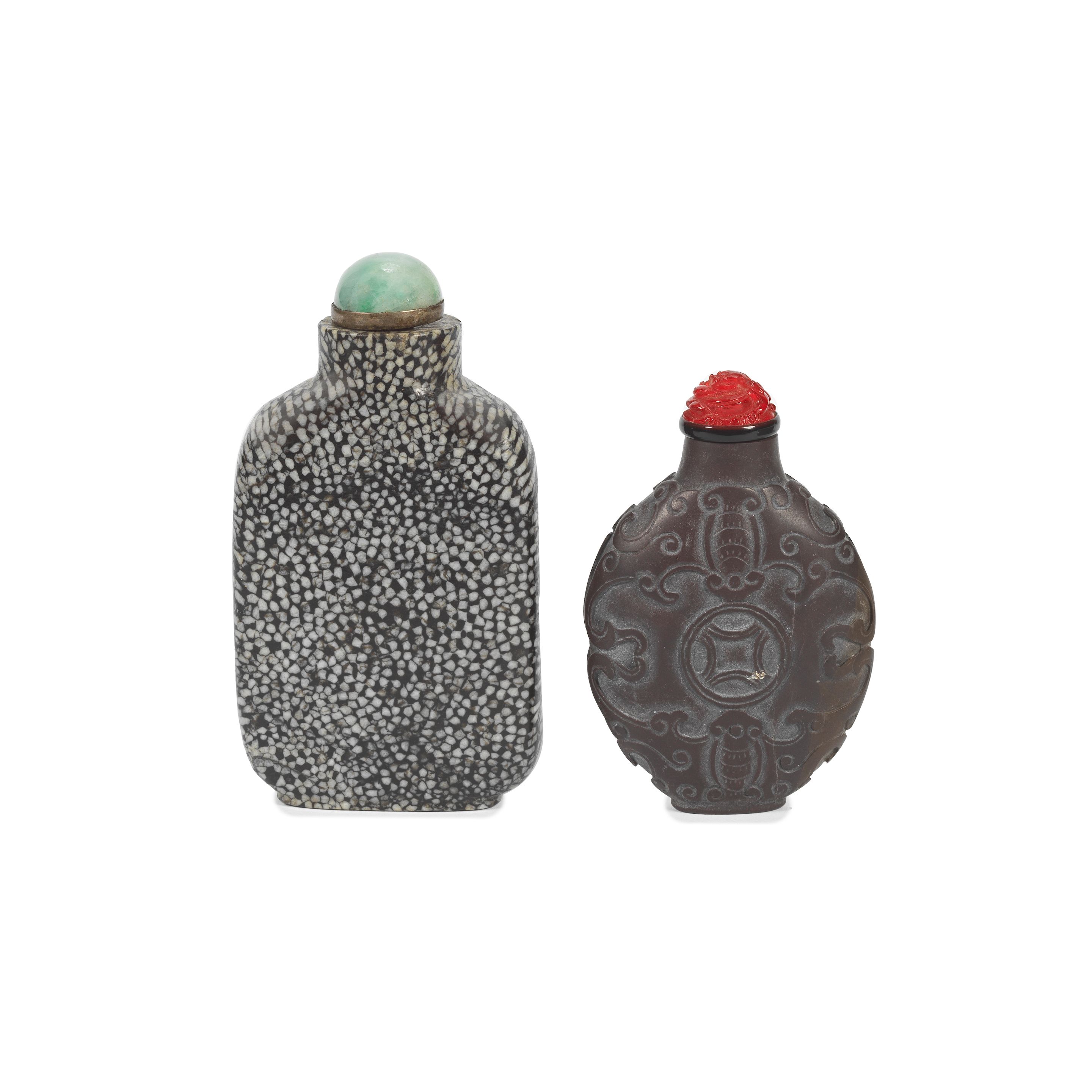 Bonhams : A CARVED DUAN STONE SNUFF BOTTLE AND A LIMESTONE SNUFF BOTTLE ...