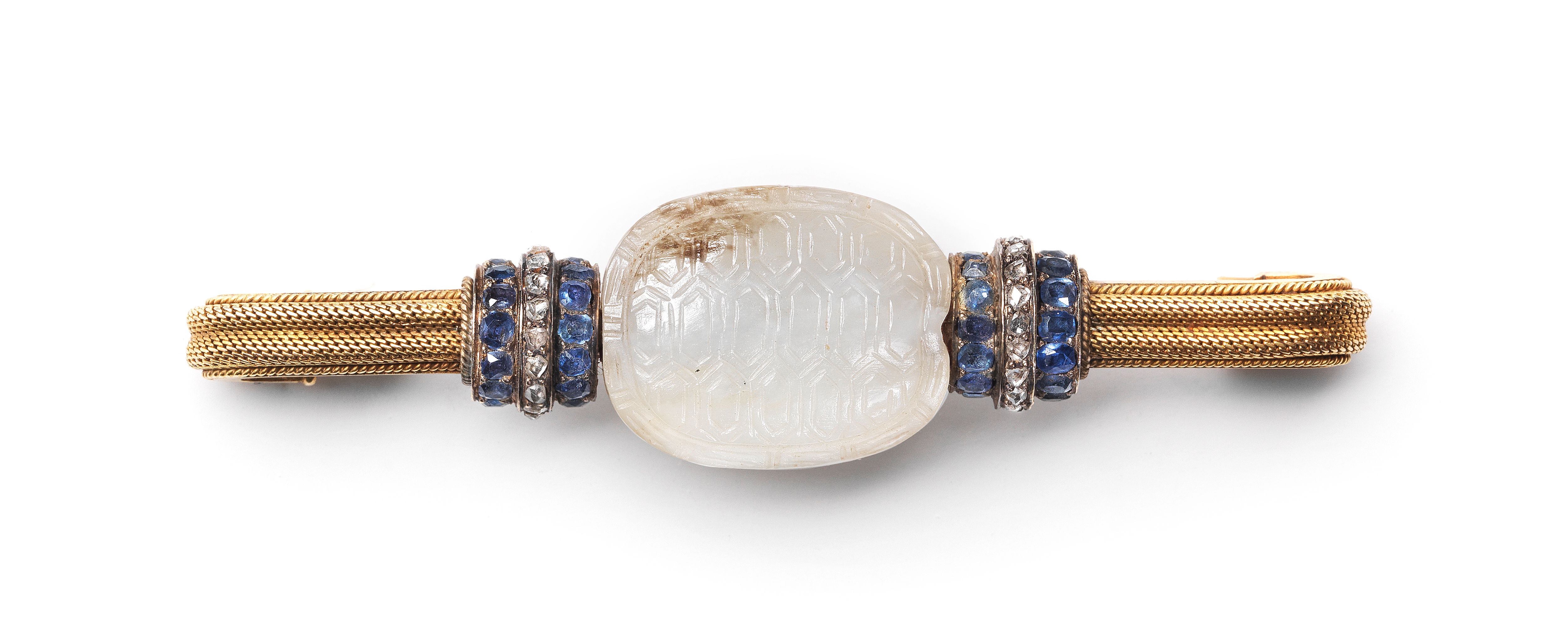 Bonhams : A French gem-set gold bar brooch with Ming jade tortoiseshell ...