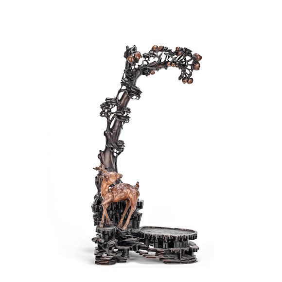 Bonhams : A LARGE HARDWOOD 'STAG AND PINE' STAND 19th century (3)